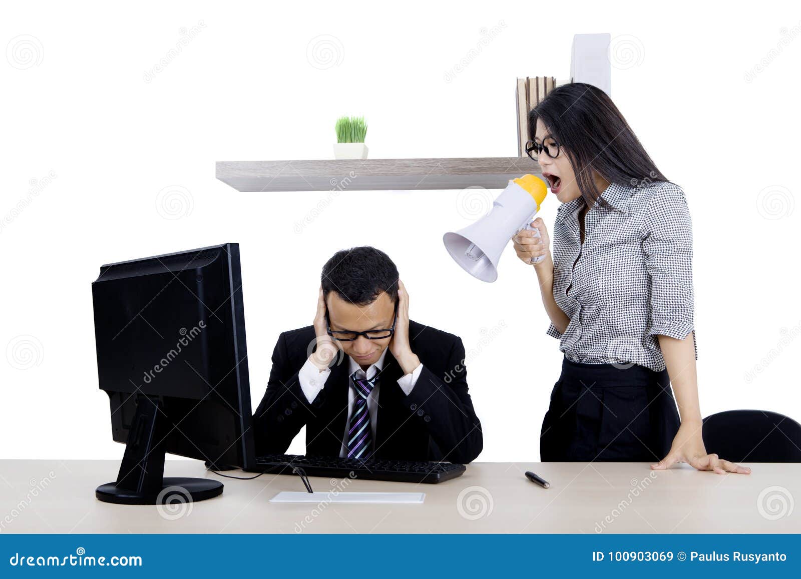 Secretary Screaming To Her Boss with Megaphone Stock Image - Image of ... Secretary Screaming To Her Boss with Megaphone Stock Image - Image of ...