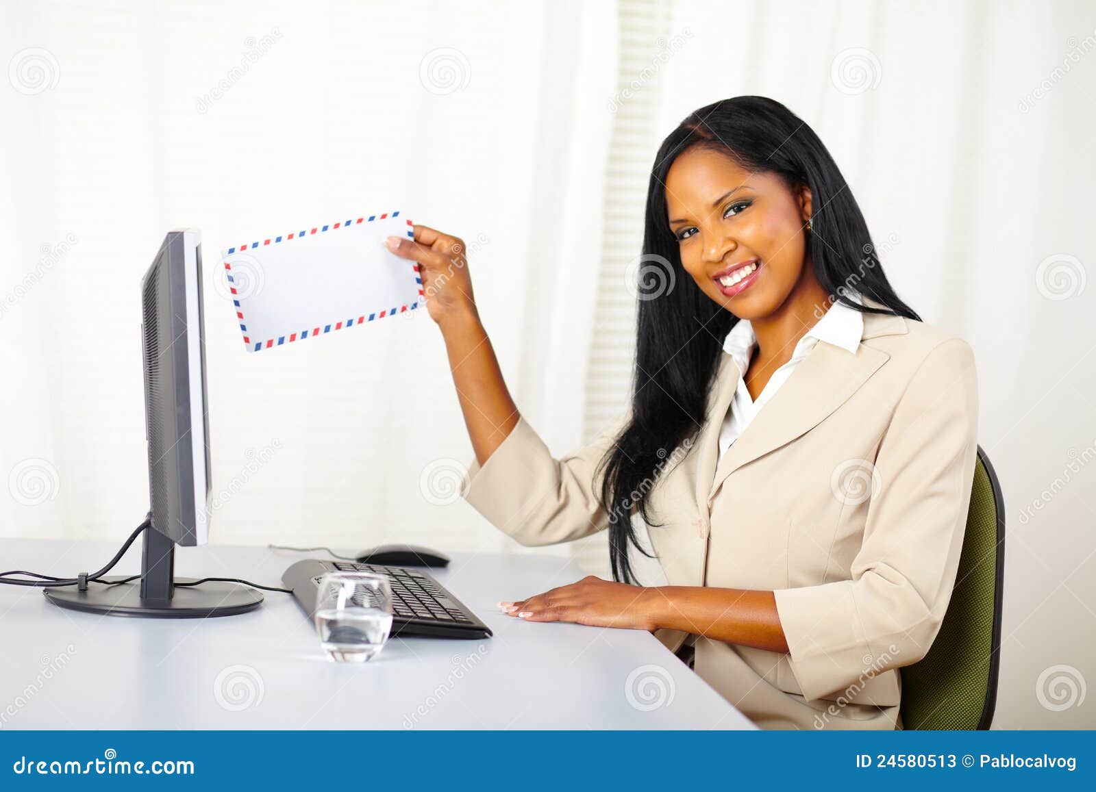 Secretary sending a e-mail stock image. Image of girl - 24580513
