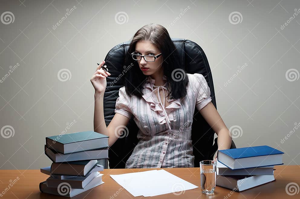 Secretary sit at the table stock photo. Image of collar - 12079100