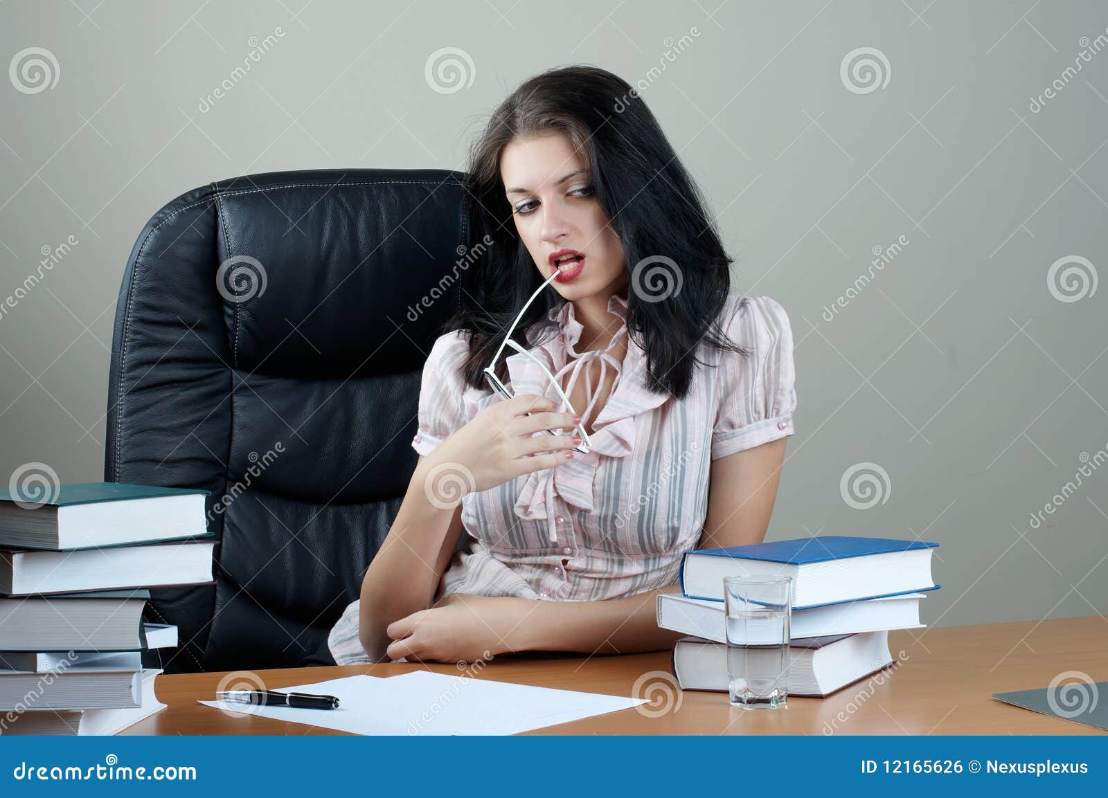 Secretary sit at the table stock photo. Image of hair - 12165626