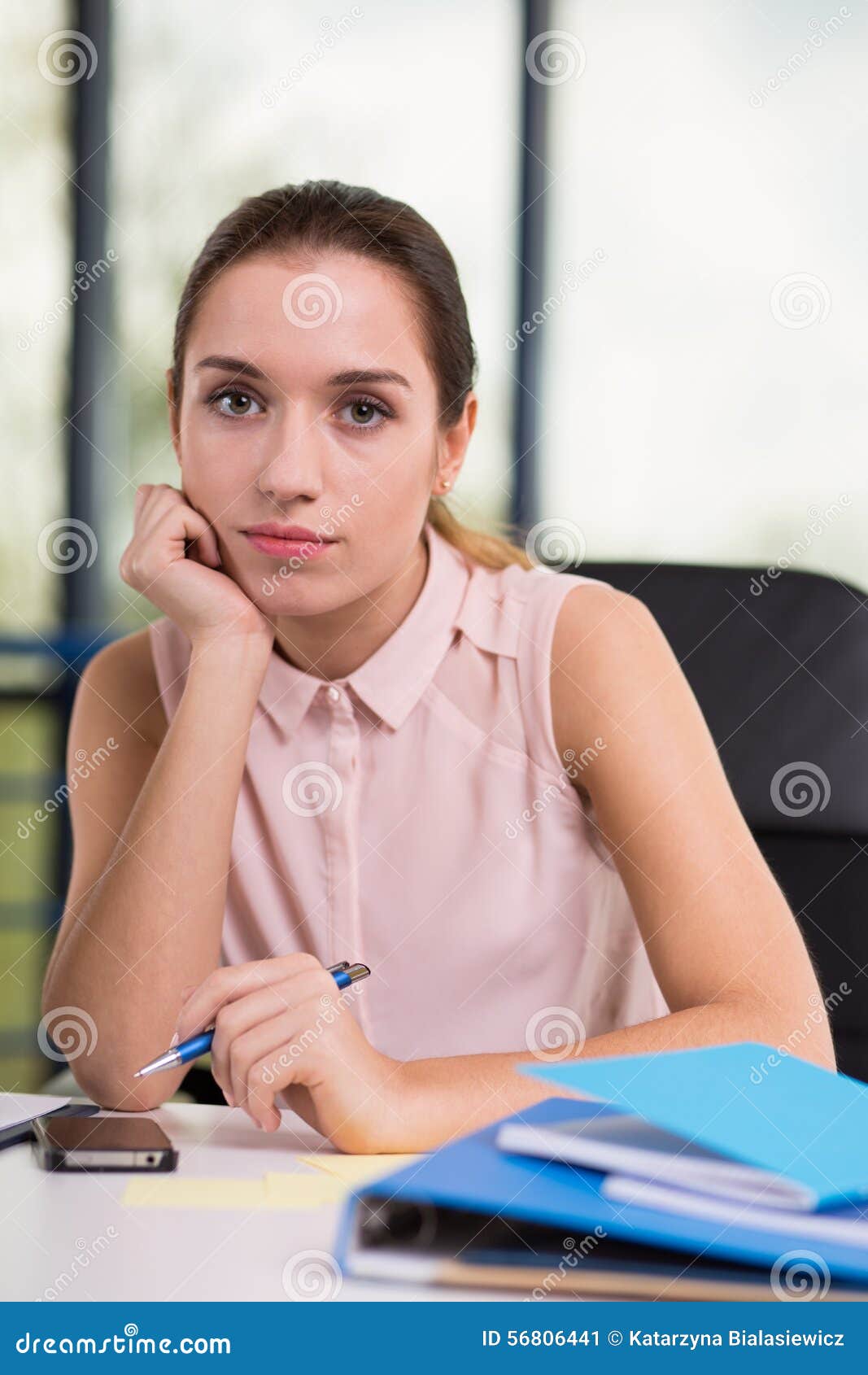 Secretary Sitting at the Desk Stock Image - Image of office, indoors ...