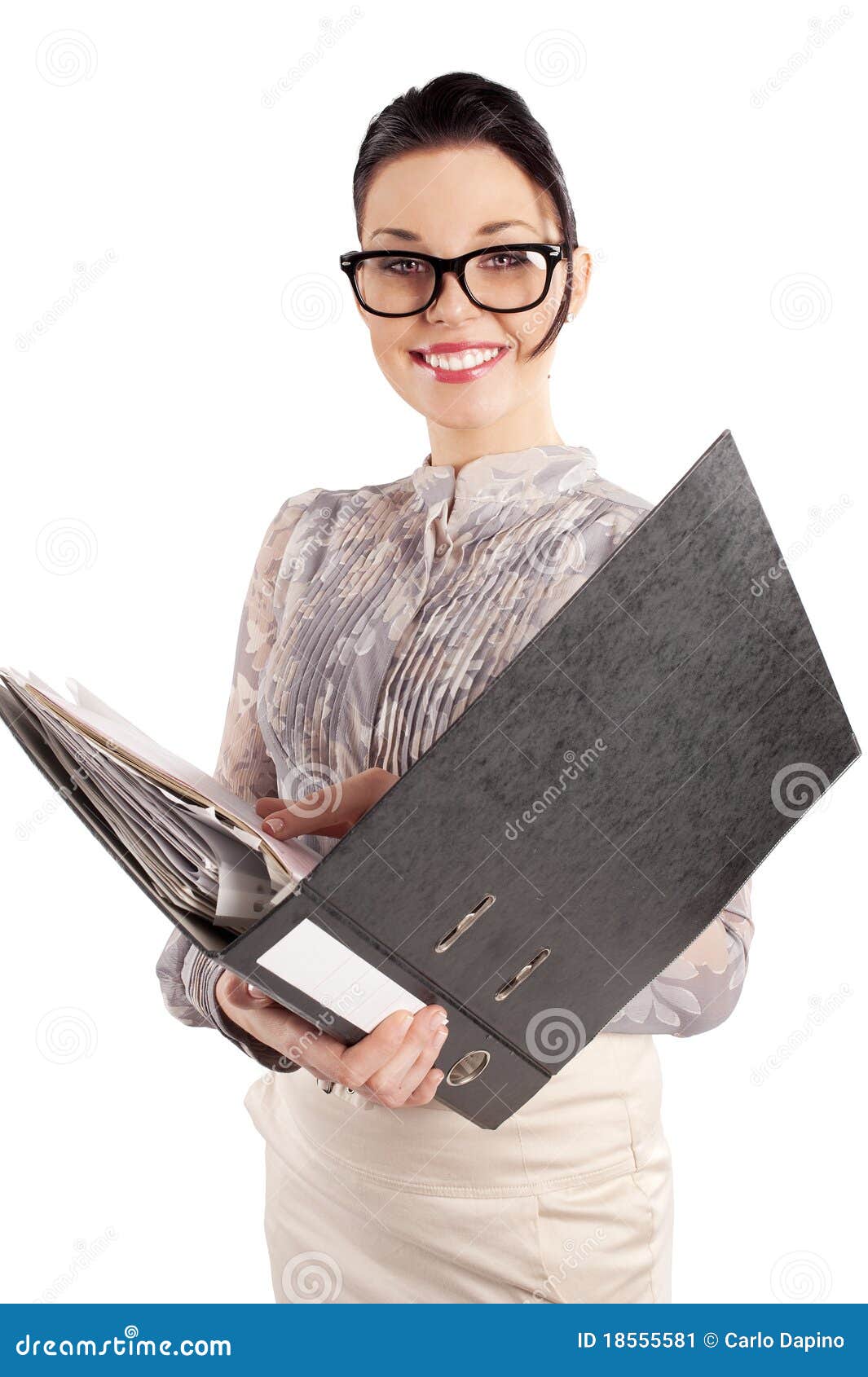 The secretary smiling stock image. Image of brunette - 18555581