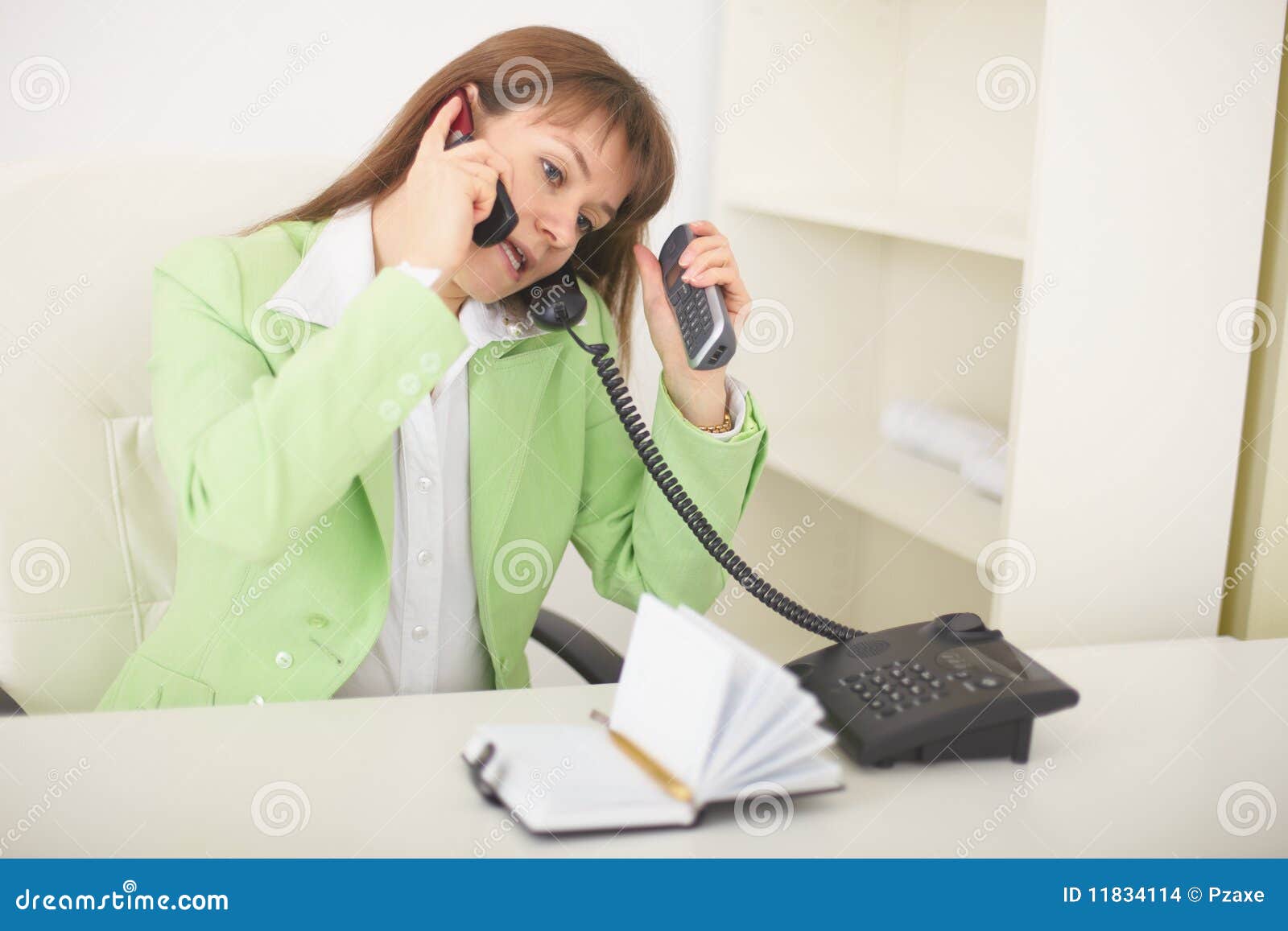 Secretary Speaks by Several Phones Simultaneously Stock Photo - Image ...
