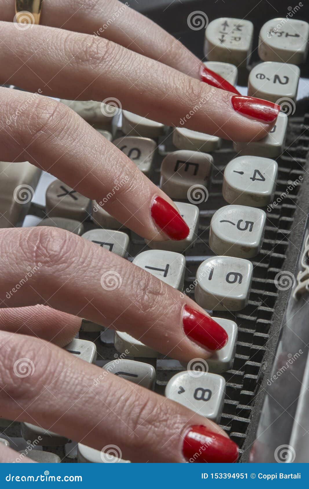 Hands of a Secretary with Typewriter on White Background Stock Image ...