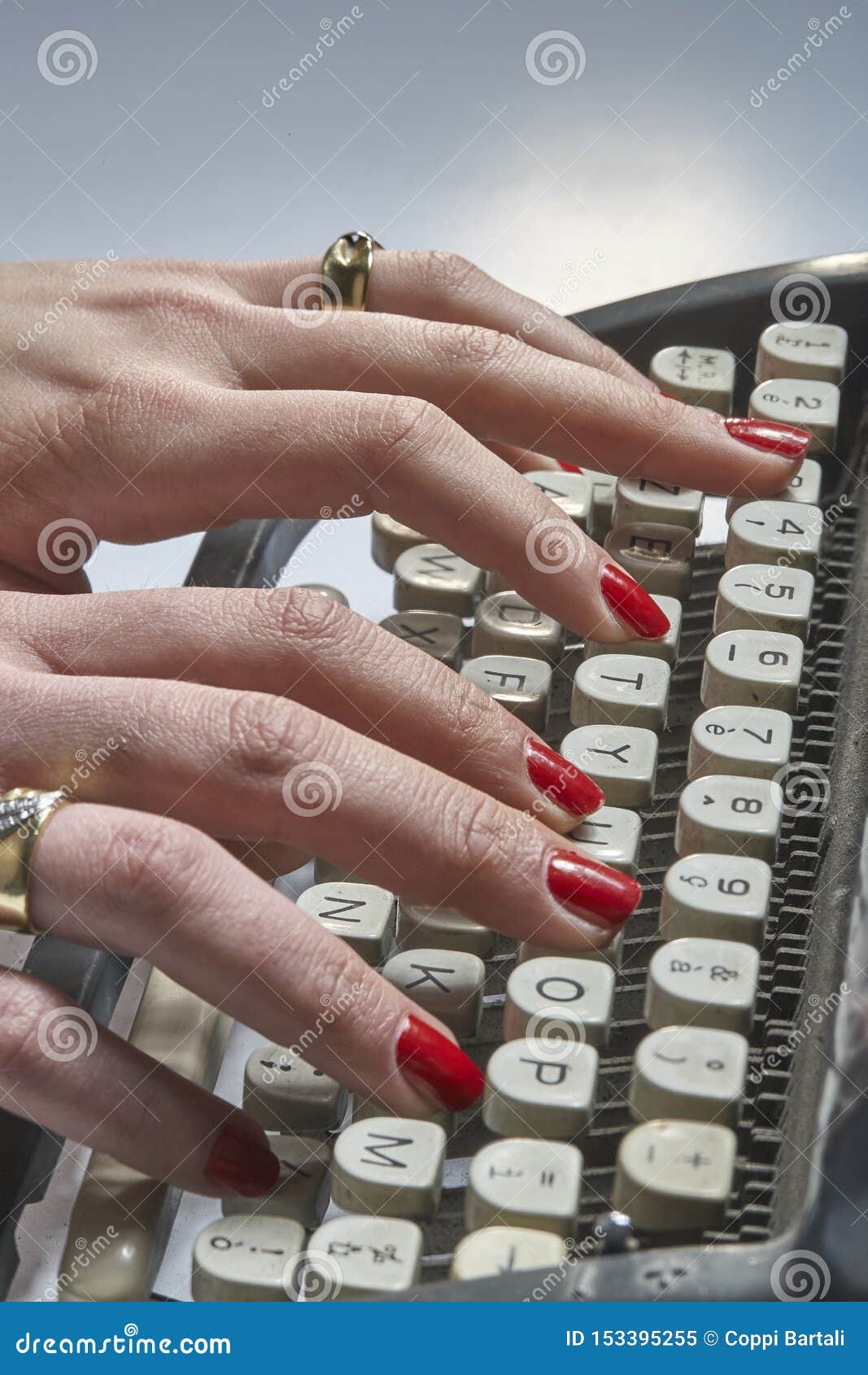 Hands of a Secretary with Typewriter on White Background Stock Image ...