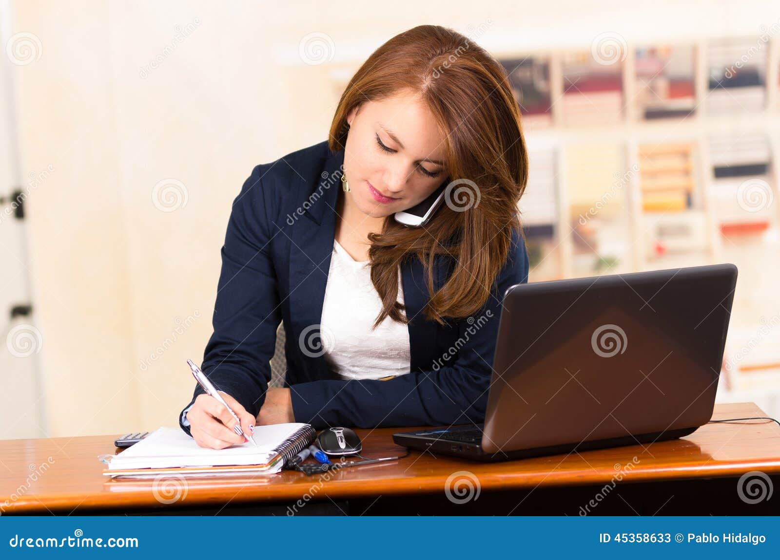 Secretary using cell phone stock image. Image of career - 45358633