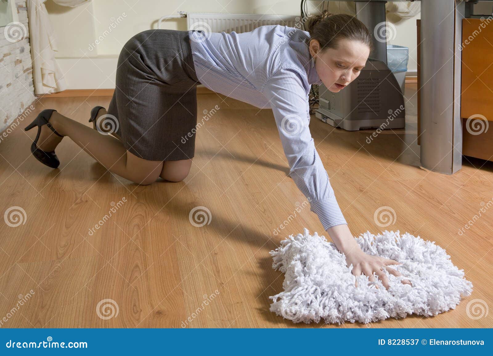 Secretary Washing the Floor in Office Stock Image - Image of everyday ...
