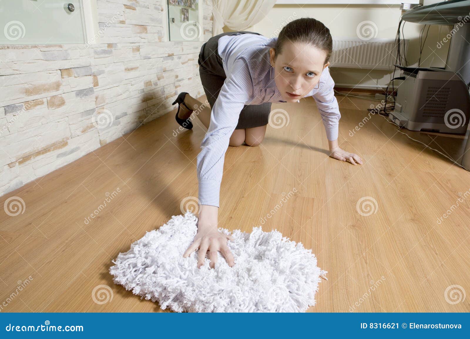 Secretary Washing the Floor in Office Stock Image - Image of tidy ...