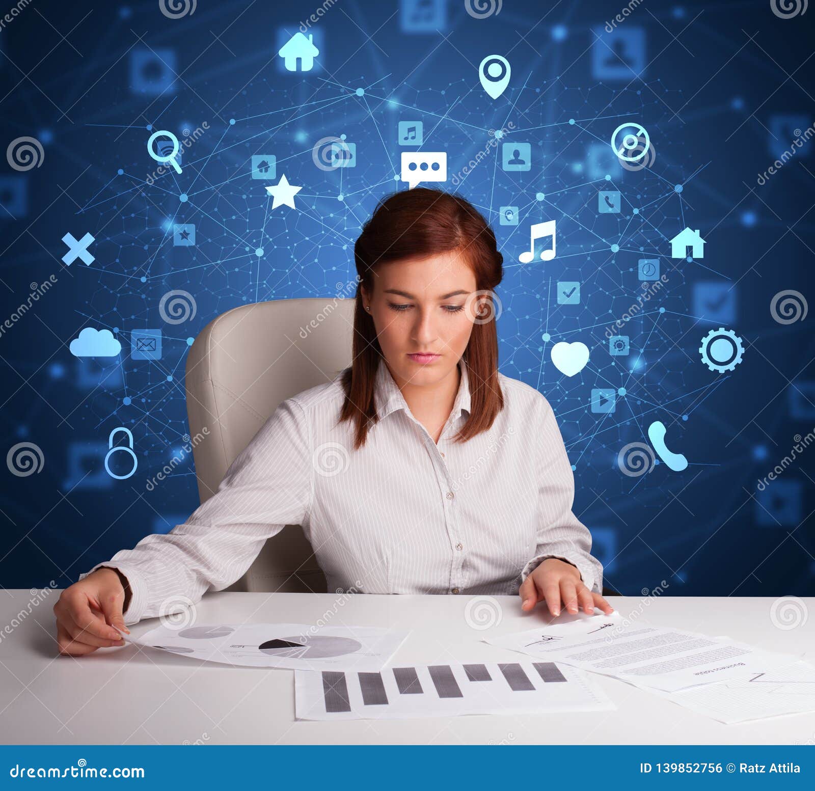 Secretary Work with Multitask Concept Stock Photo - Image of home ...