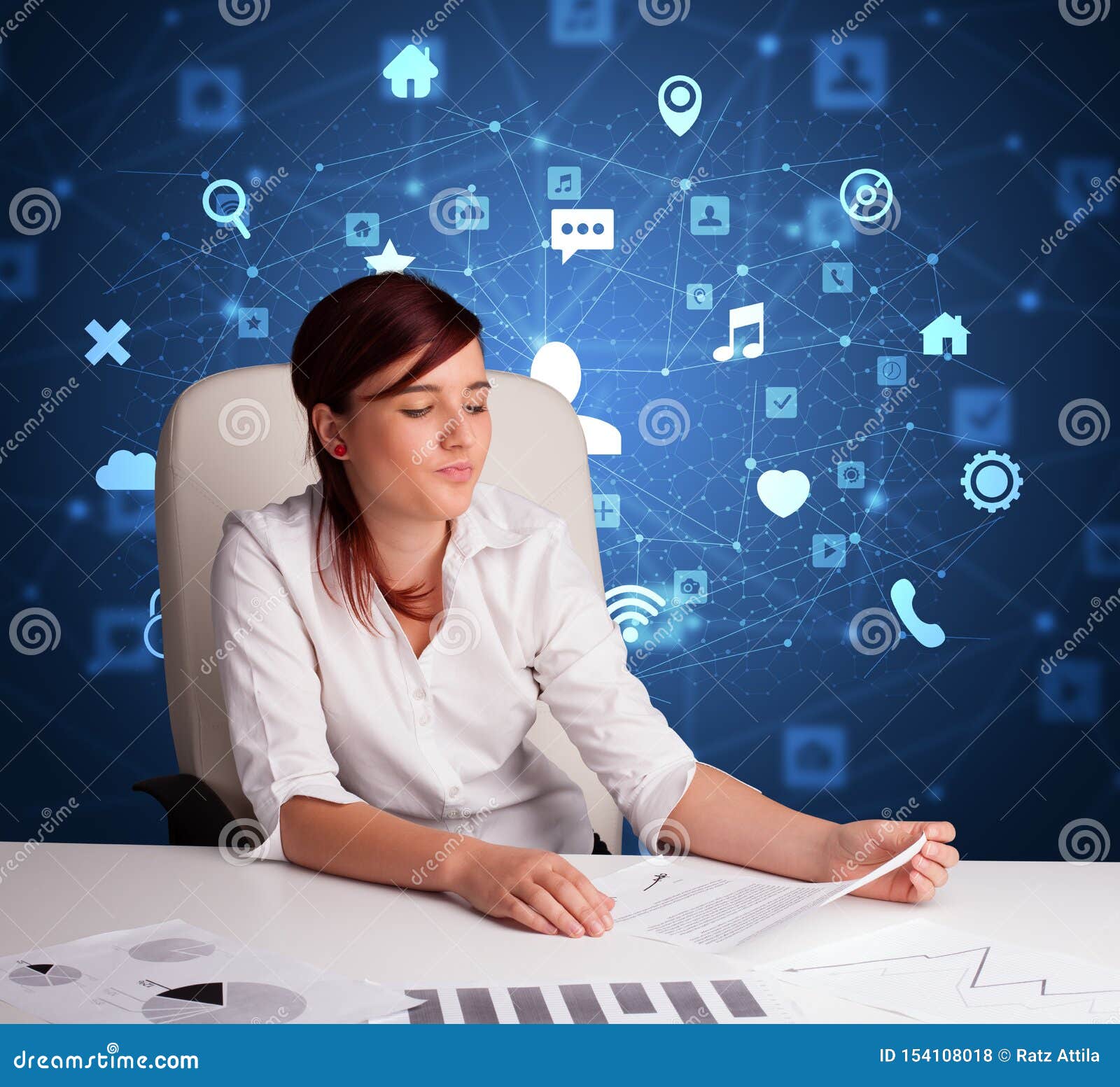 Secretary Work with Multitask Concept Stock Photo - Image of network ...