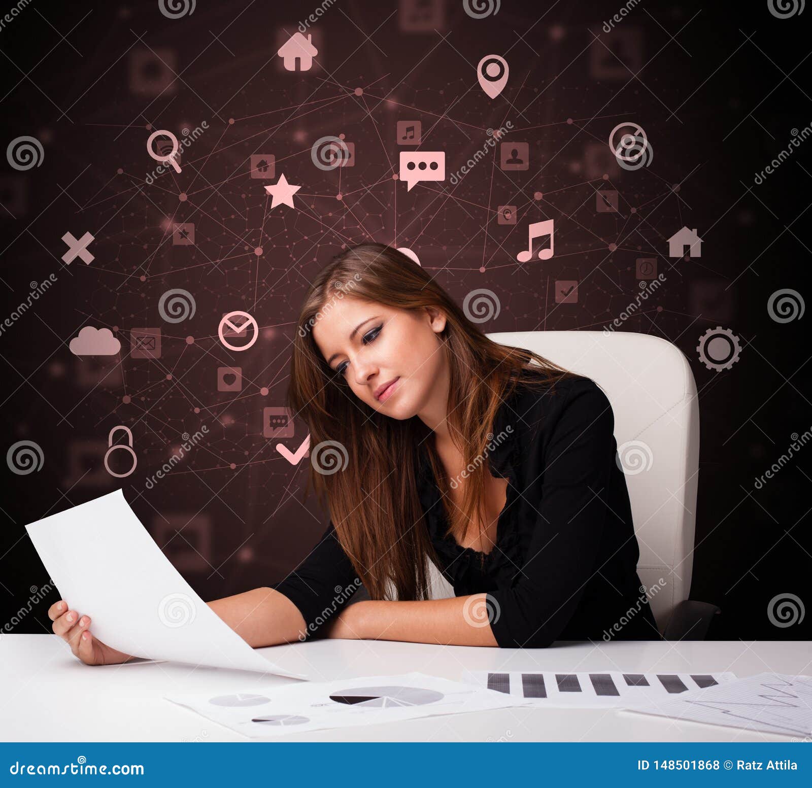 Secretary Work with Multitask Concept Stock Photo - Image of music ...