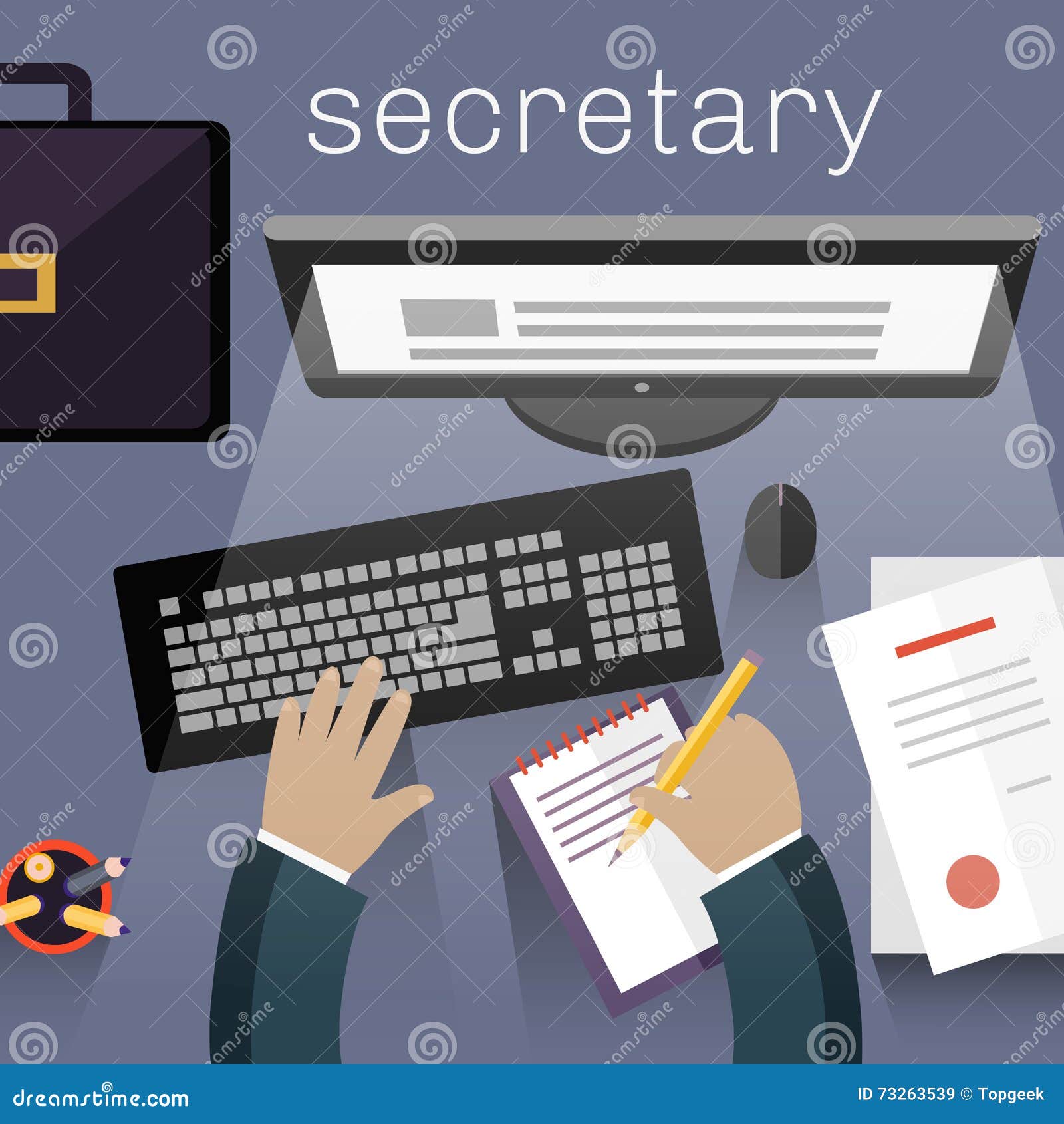 Secretary Work View Top Flat Design Stock Vector - Illustration of ...