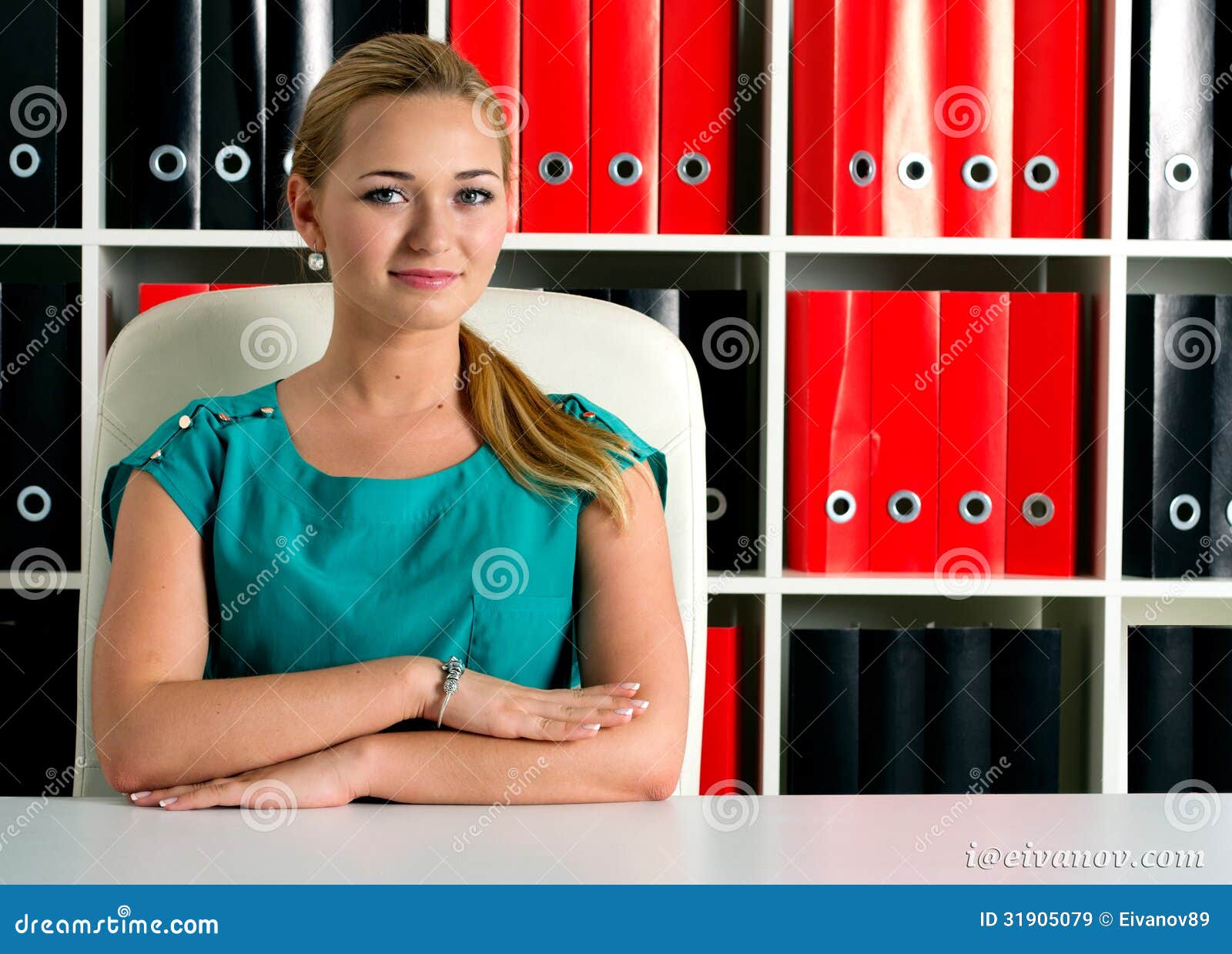 Secretary at work stock image. Image of friendly, folder - 31905079