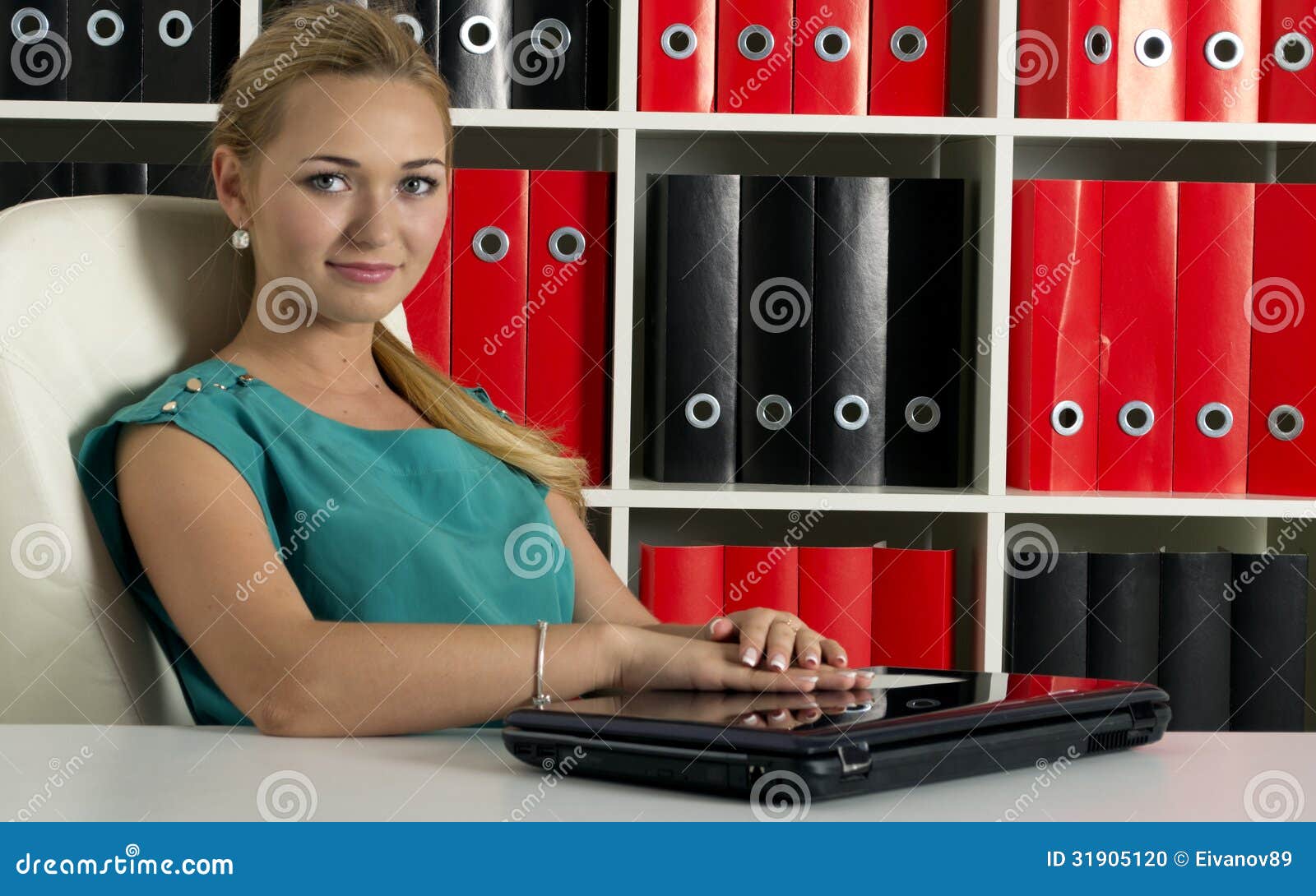 Secretary at work stock photo. Image of attractive, folders - 31905120