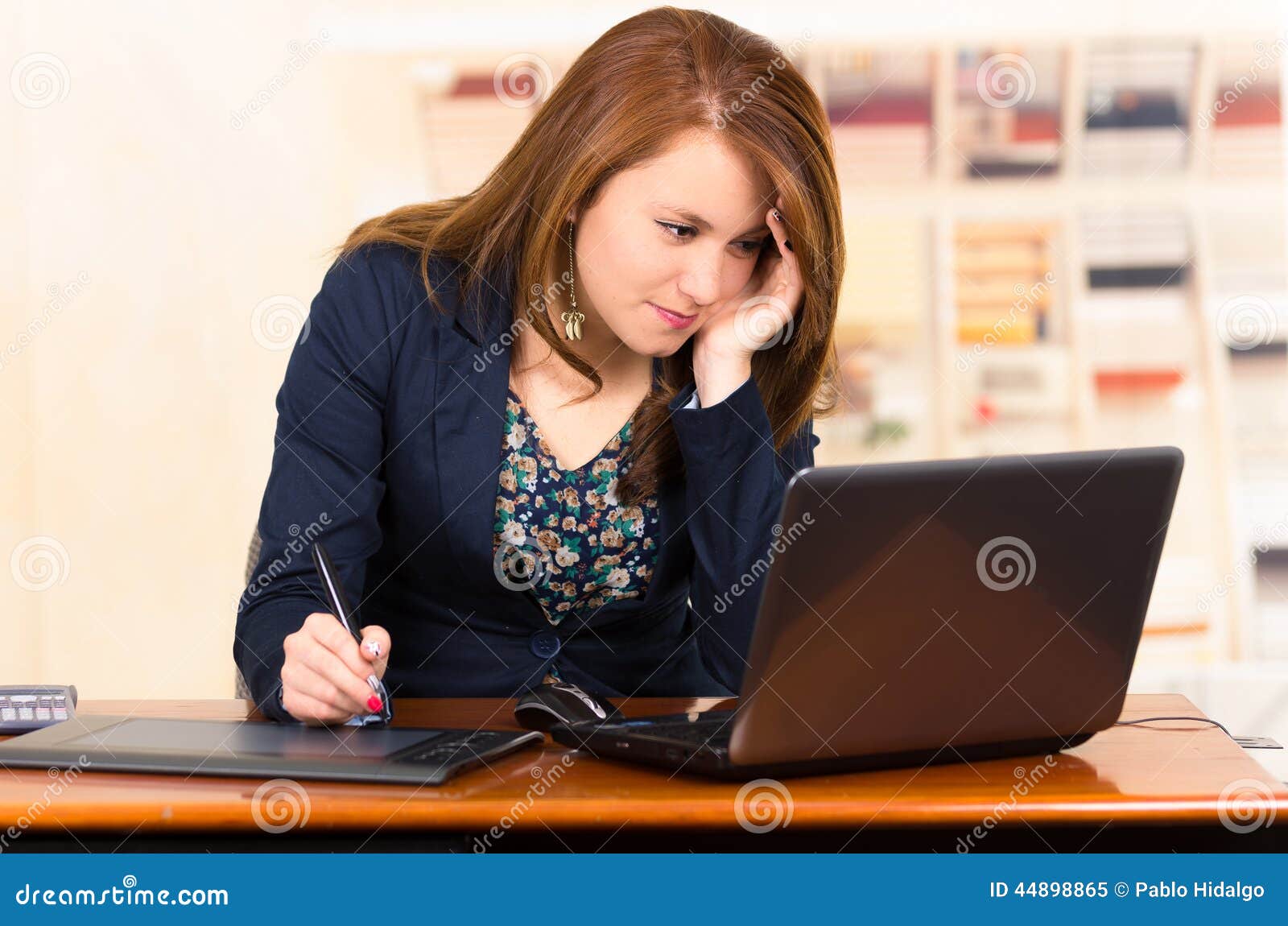 Secretary Working with Laptop and Tablet Stock Image - Image of ...