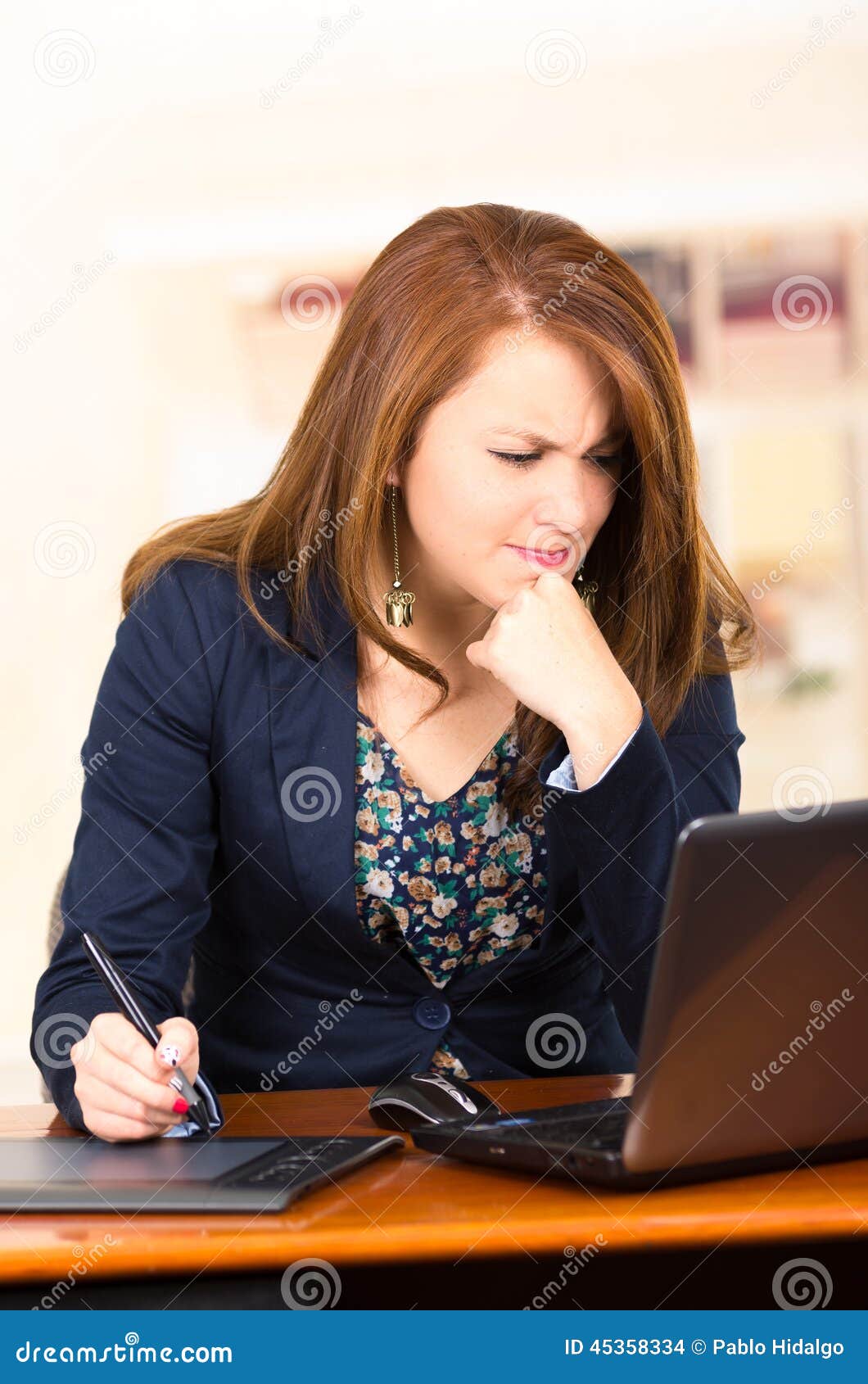 Secretary Working with Laptop and Tablet Stock Photo - Image of blonde ...