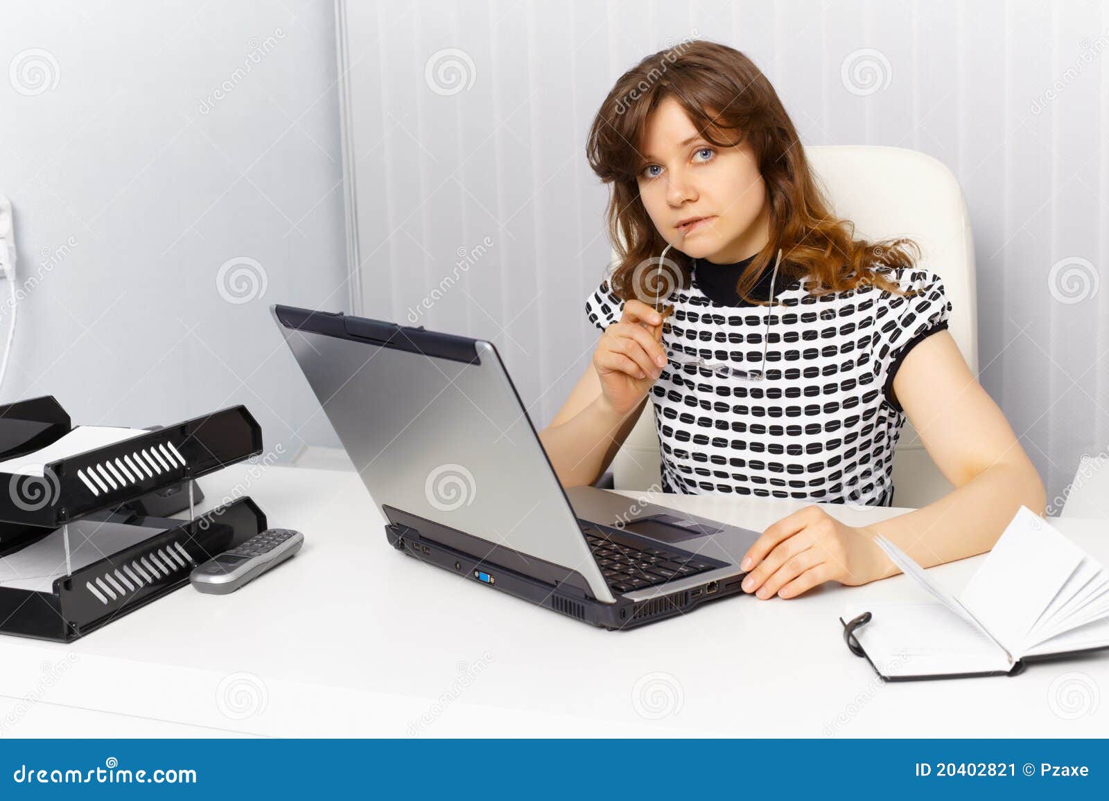 Secretary Working in Office with Laptop Stock Image - Image of ...