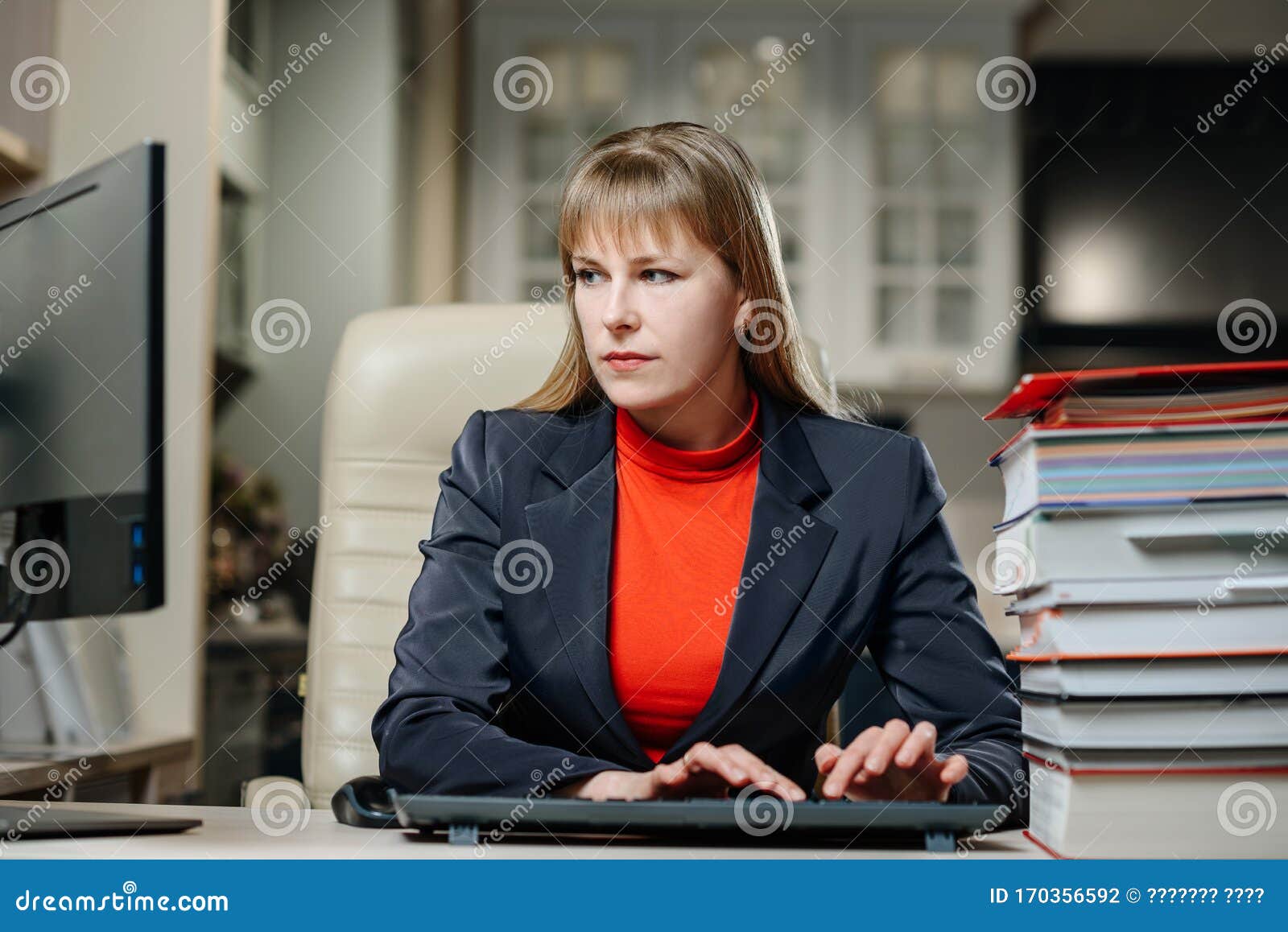 Secretary Works at the Computer in the Office Stock Photo - Image of ...