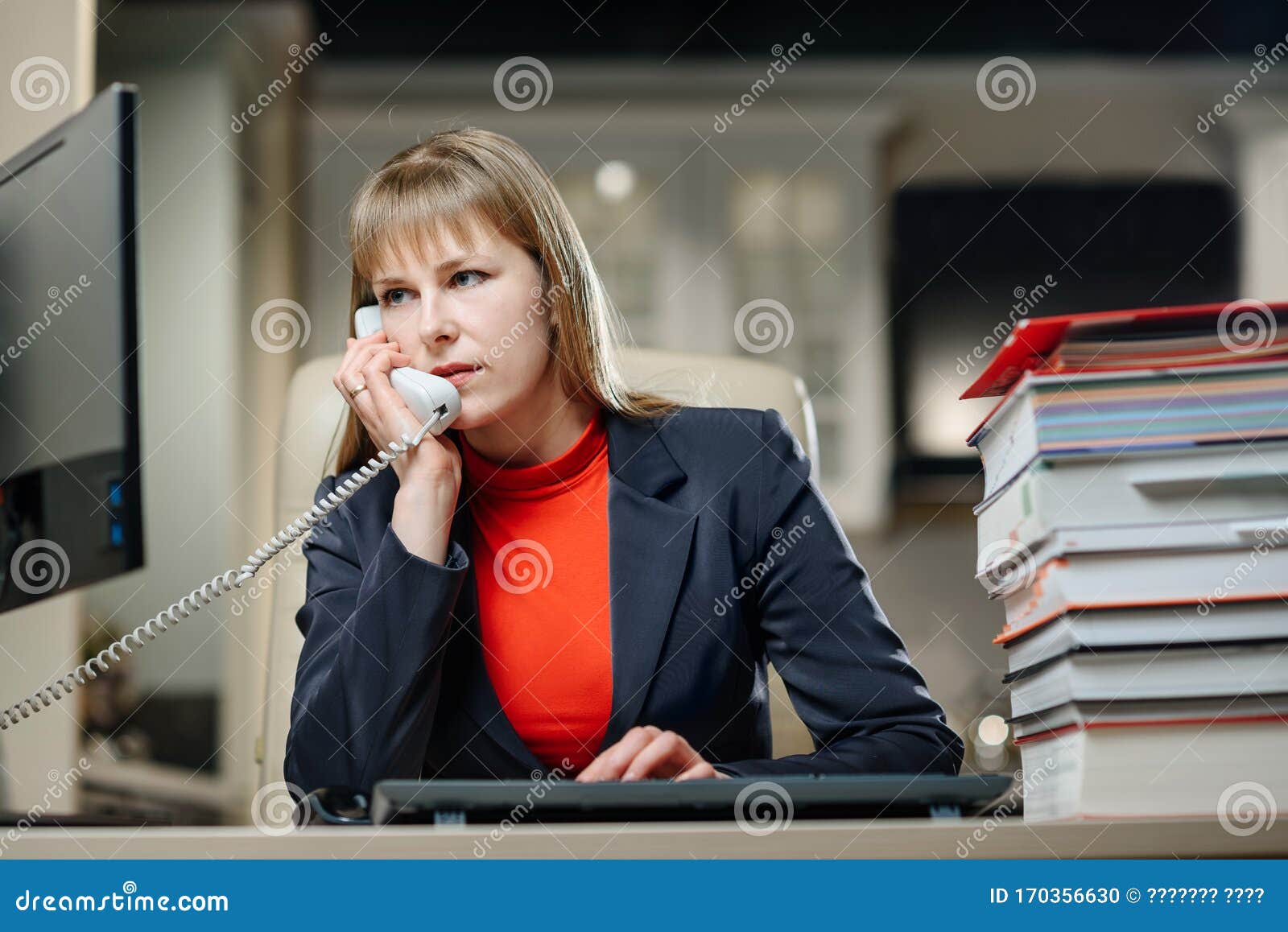 Secretary Works at the Computer in the Office Stock Photo - Image of ...
