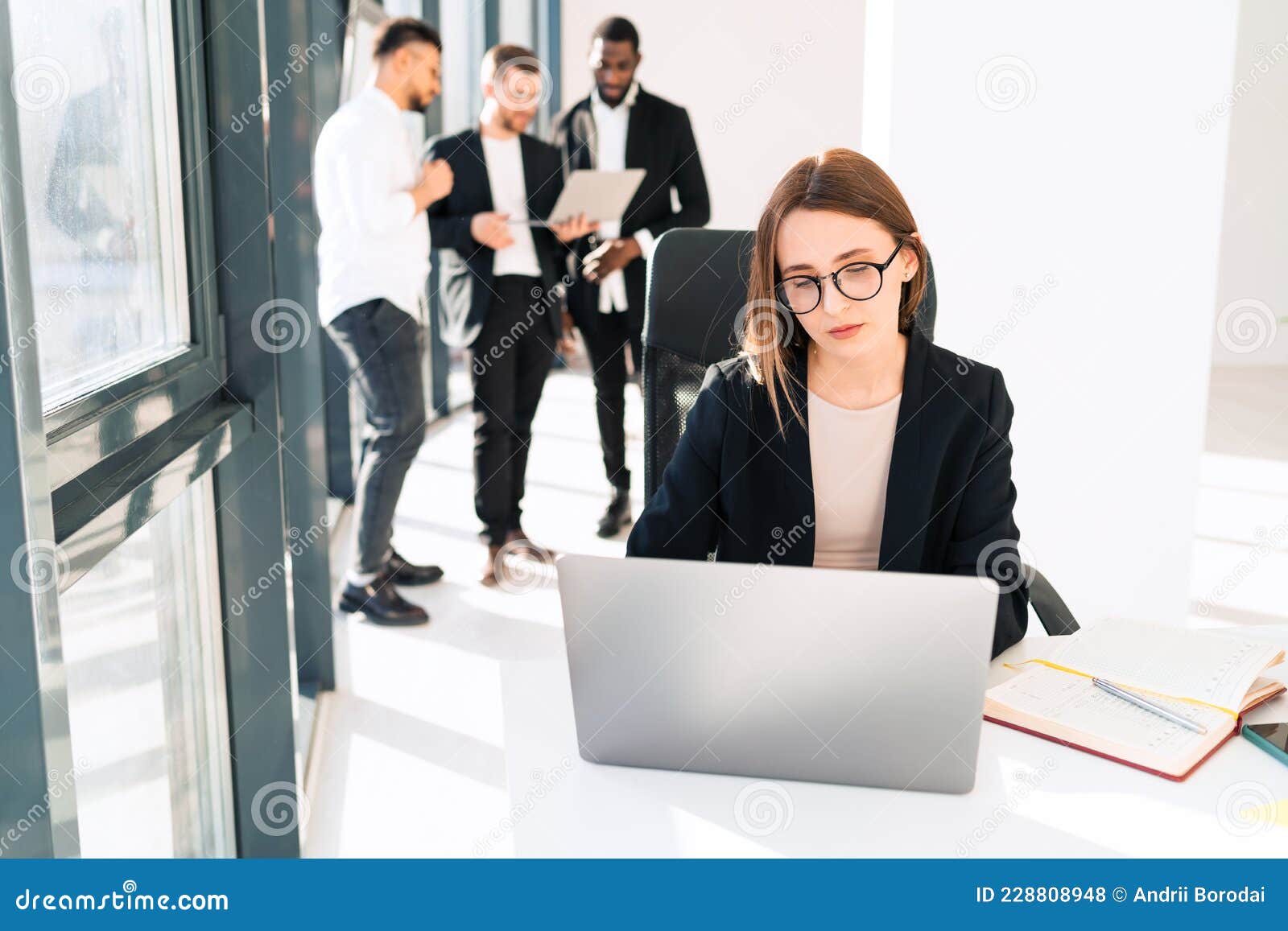 The Secretary Works in the Office at the Laptop. Stock Photo - Image of ...