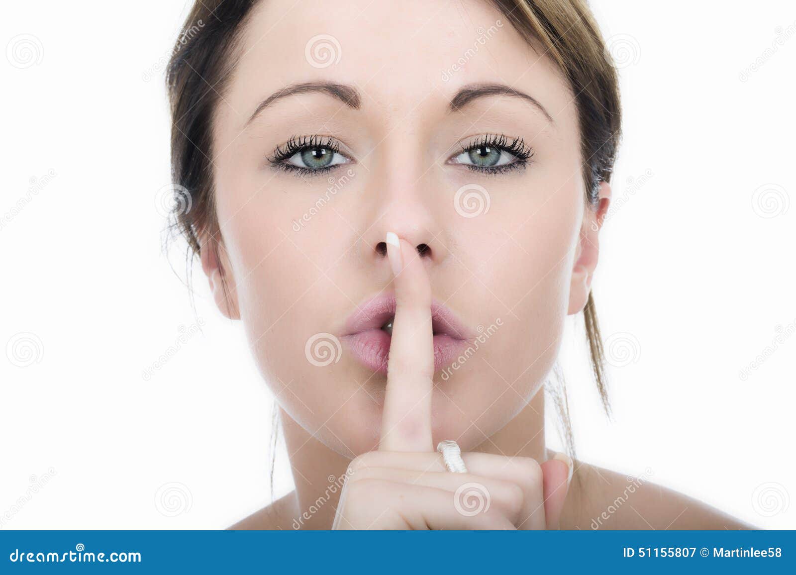 Secretive Young Woman with Finger on Lips Stock Image - Image of faces ...
