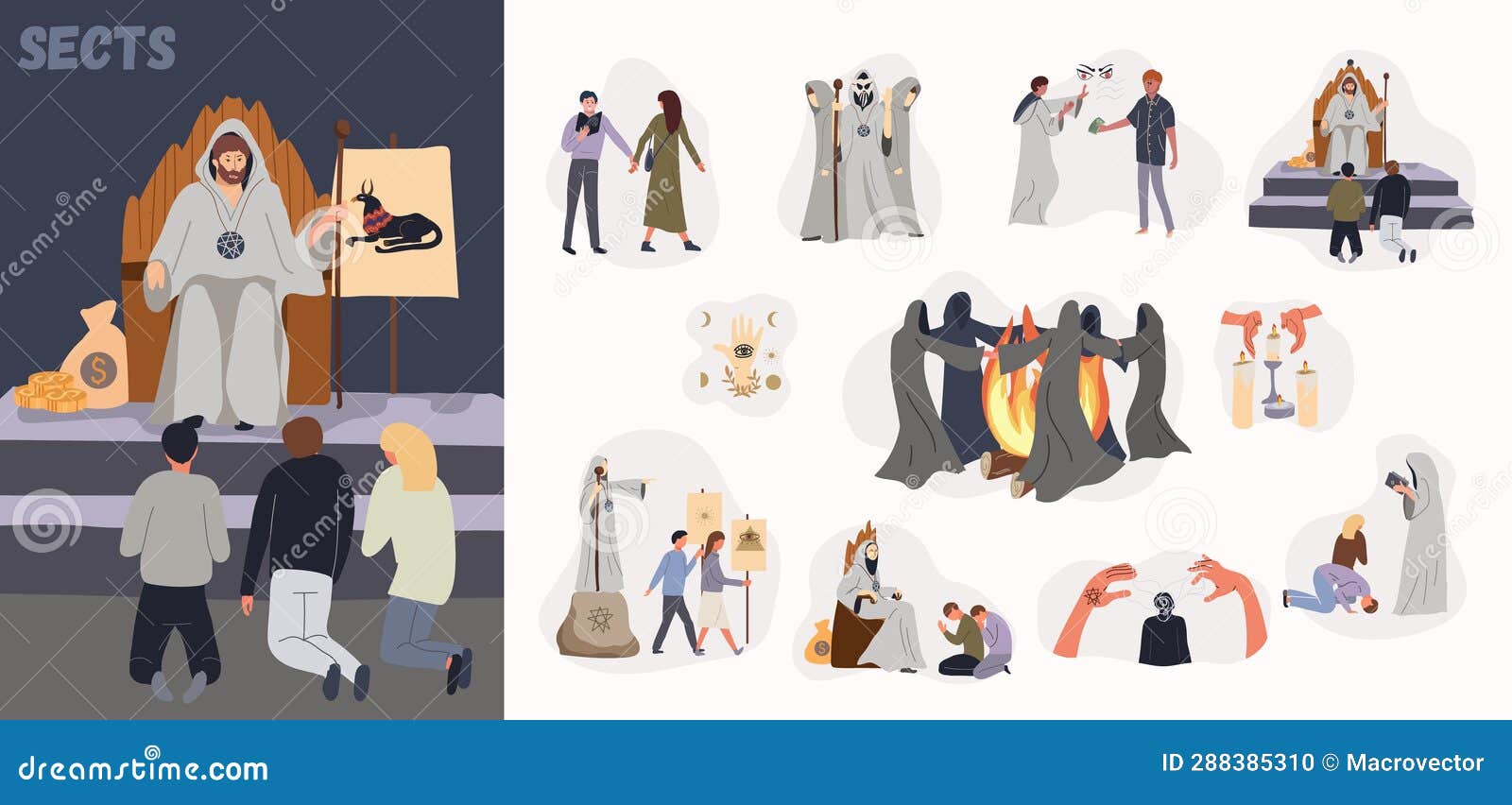 Sect Cult Compositions Set stock vector. Illustration of human - 288385310