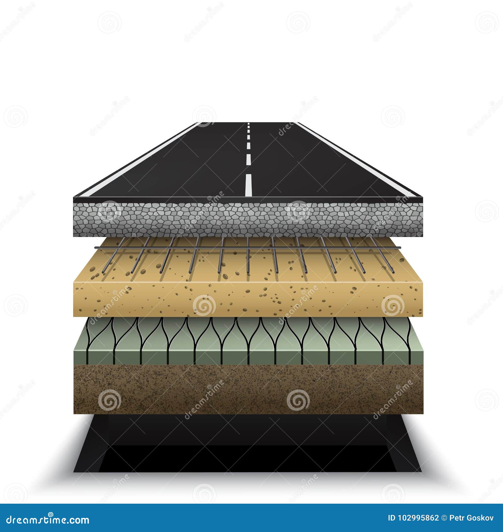 Section of Asphalt Road Pavement Layers Stock Vector - Illustration of ...