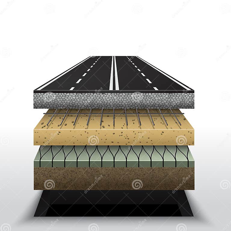 Section of Asphalt Road Pavement Layers Stock Vector - Illustration of ...