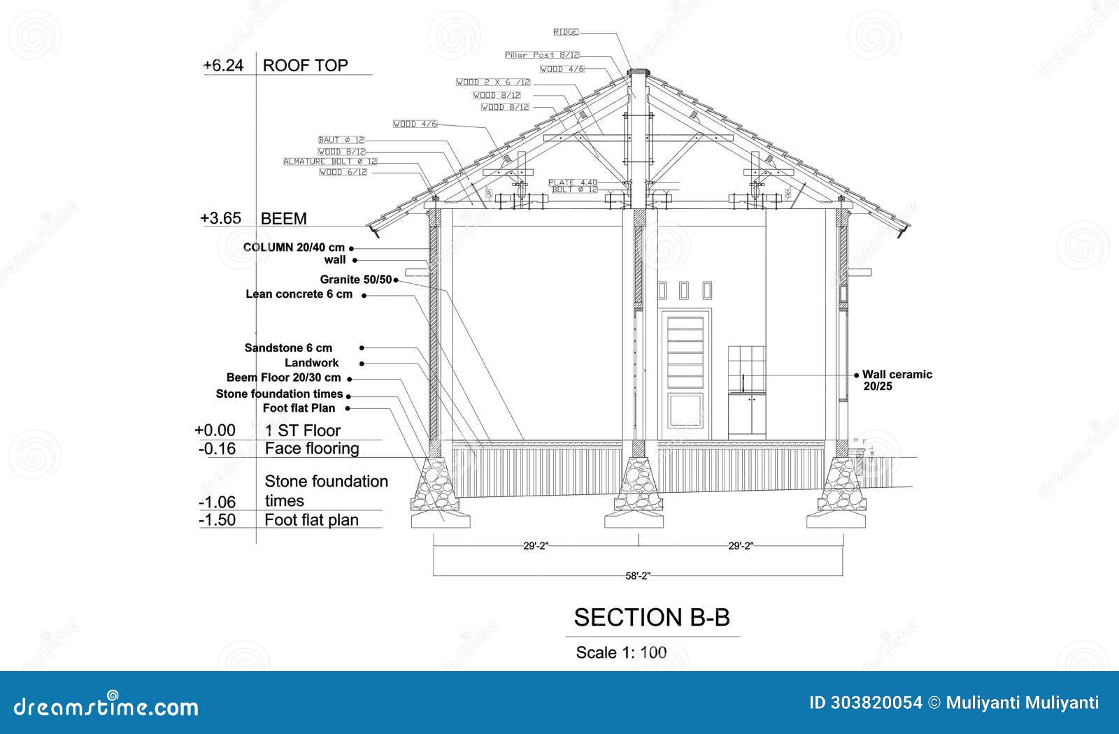 Section B-B in the House 8m X 7m Stock Illustration - Illustration of ...