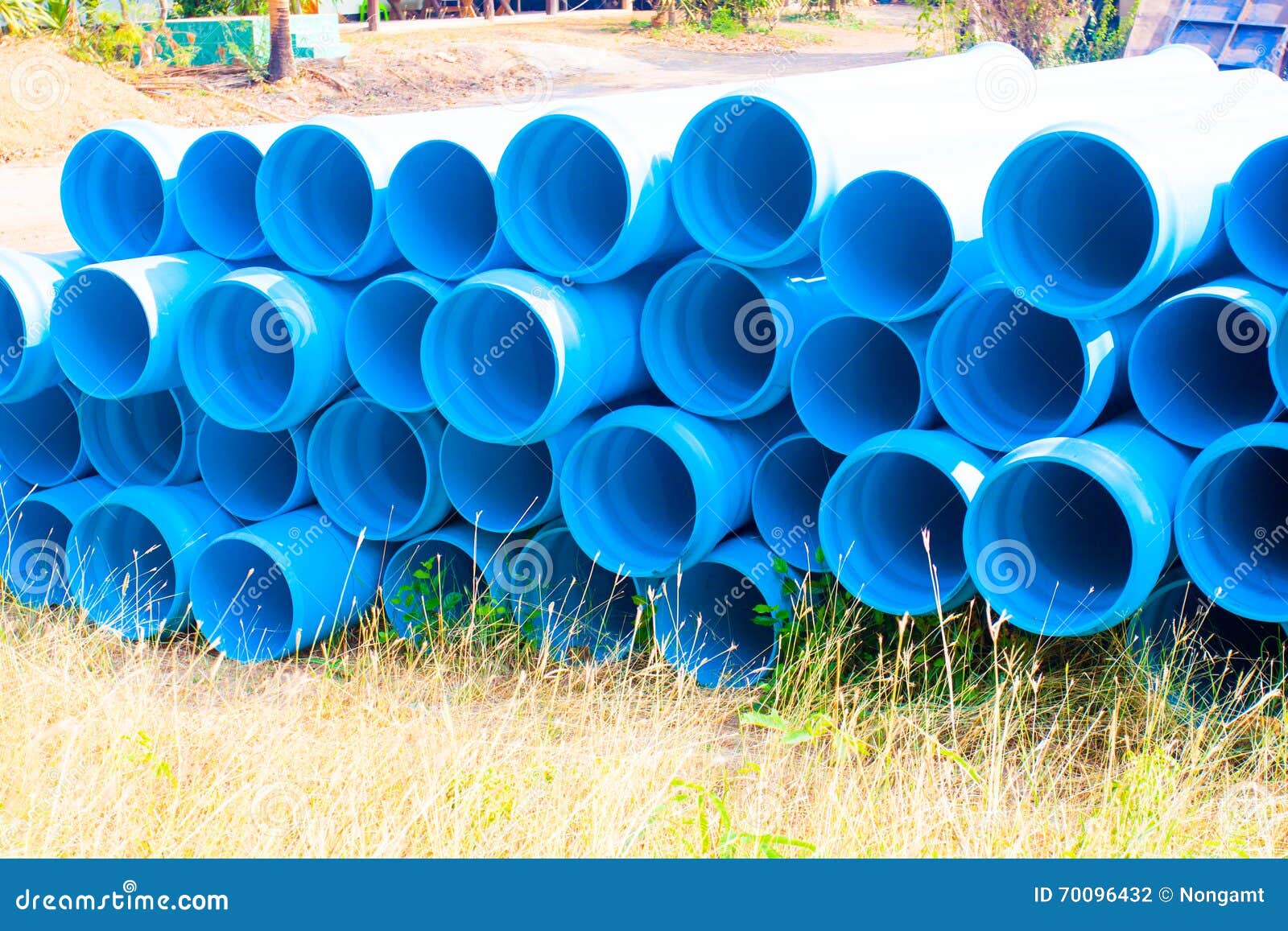 Section of blue PVC pipes stock photo. Image of circle - 70096432