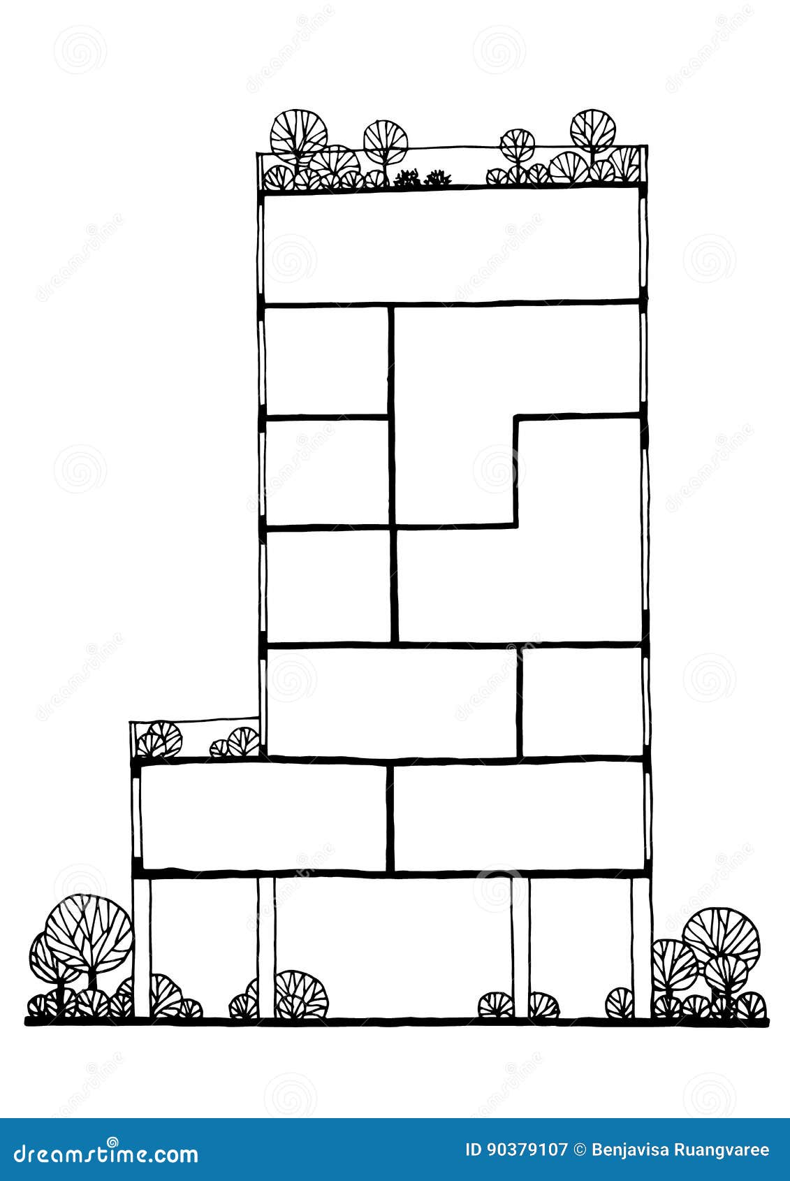 Section Concept Design Building, Vector Illustration Hand Drawn Stock ...