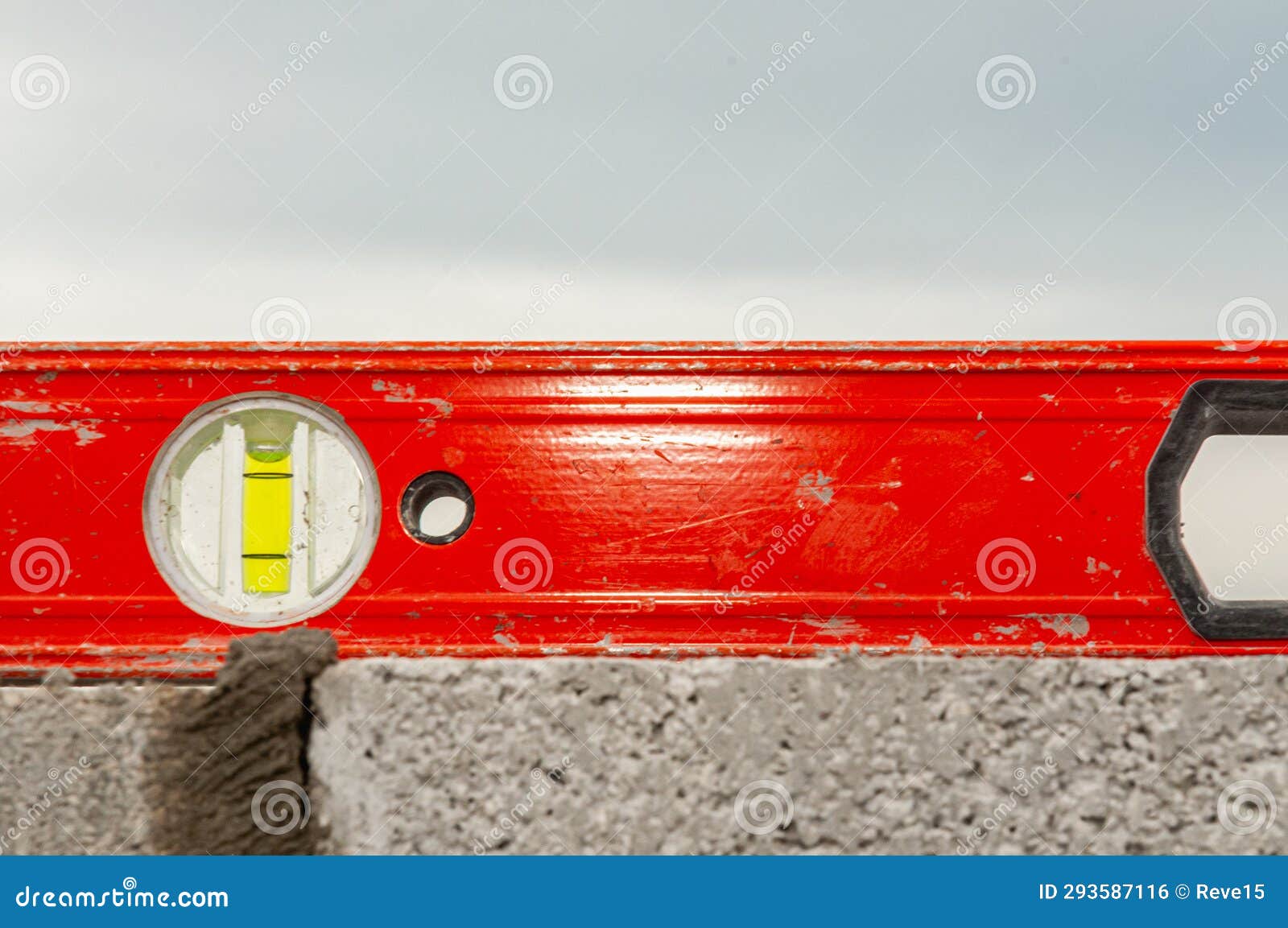 Section of a Construction Level, on Top of a Cinder Block Stock Photo ...