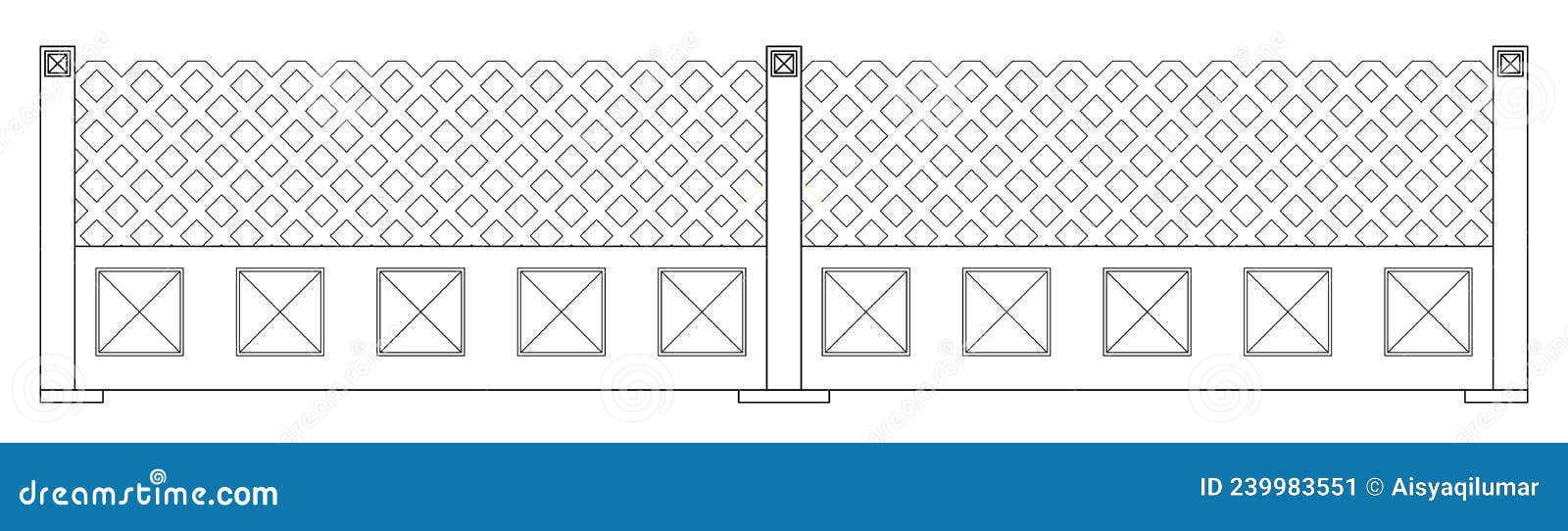 2 Section of 2D Decorative Fencing Drawing. Stock Illustration ...