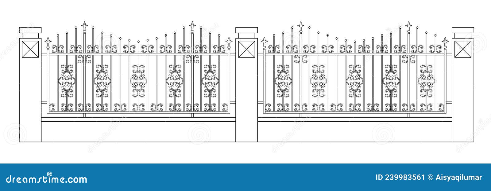 2 Section of 2D Decorative Fencing Drawing. Stock Illustration ...