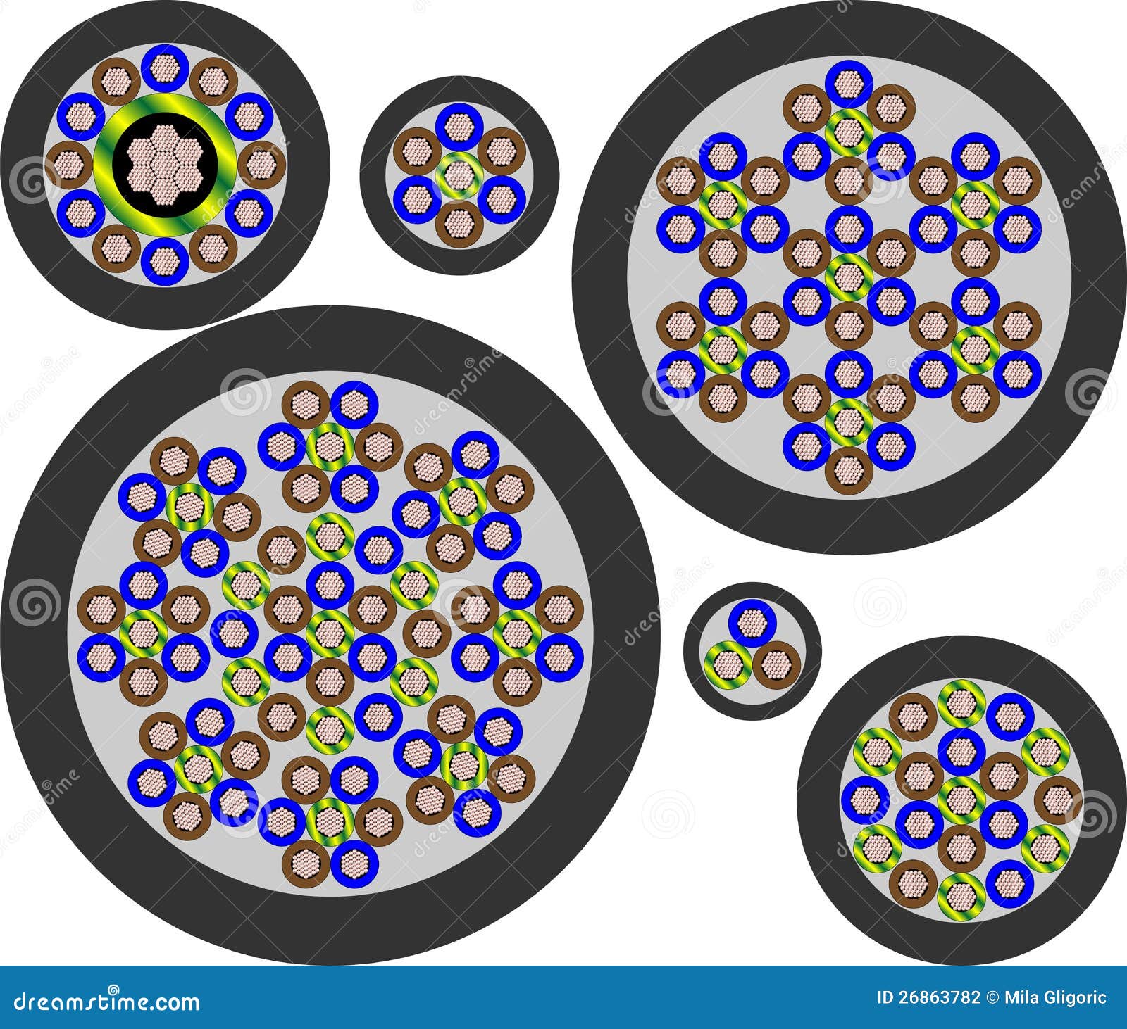 Section of Electrical Cable Stock Vector - Illustration of phase, fiber ...