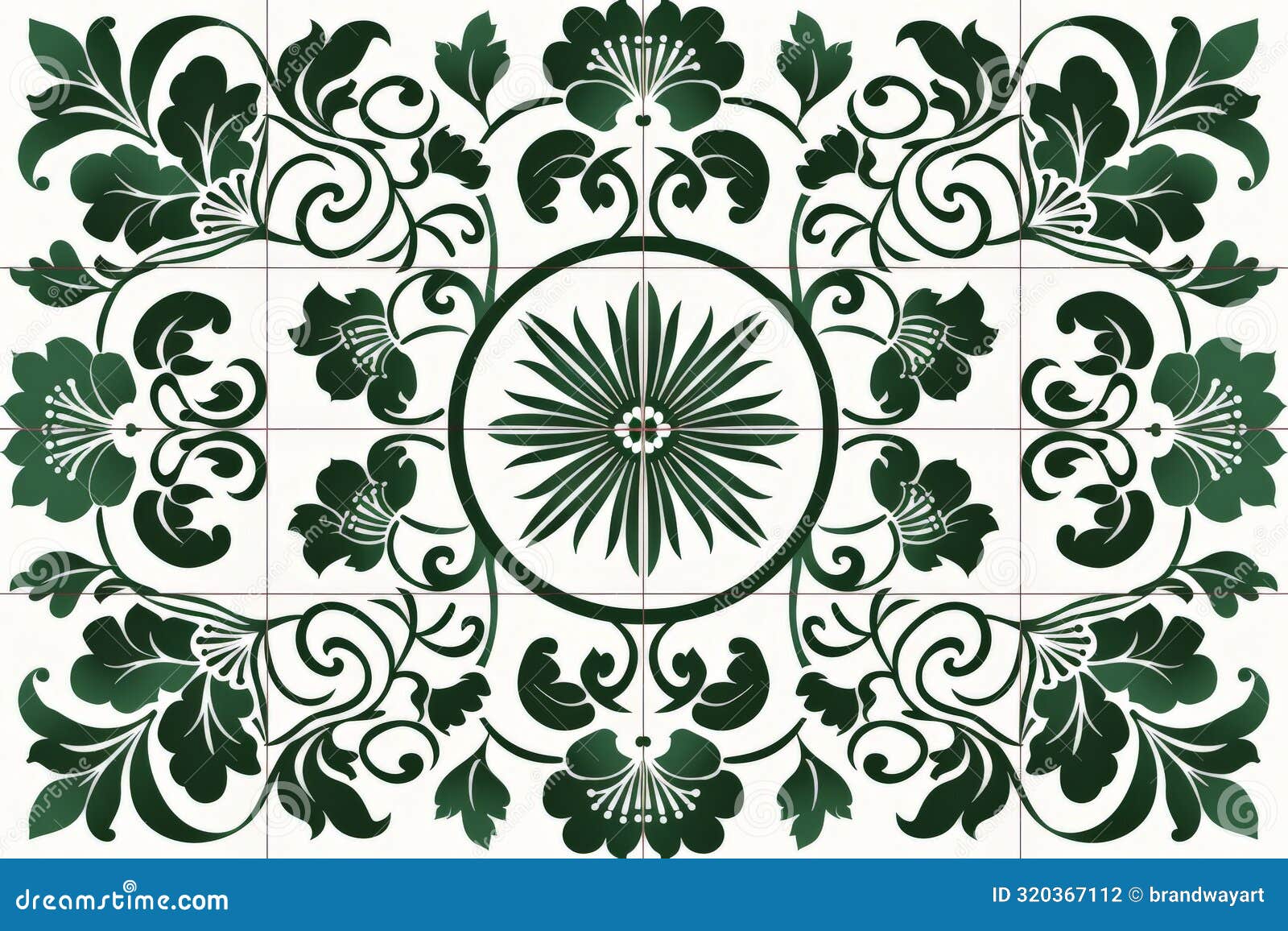 Green and White Tile with Circular Design Stock Illustration ...