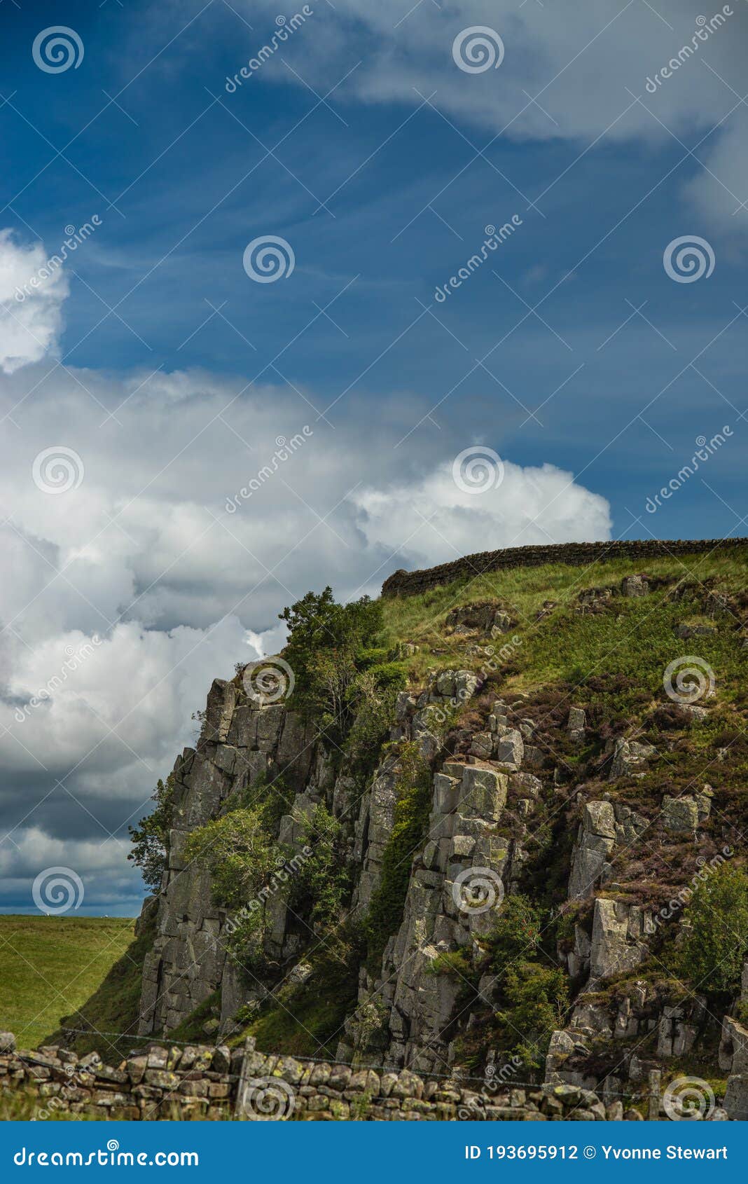 Section of Hadrian`s Wall Atop an Escarpment in Northumberland with ...