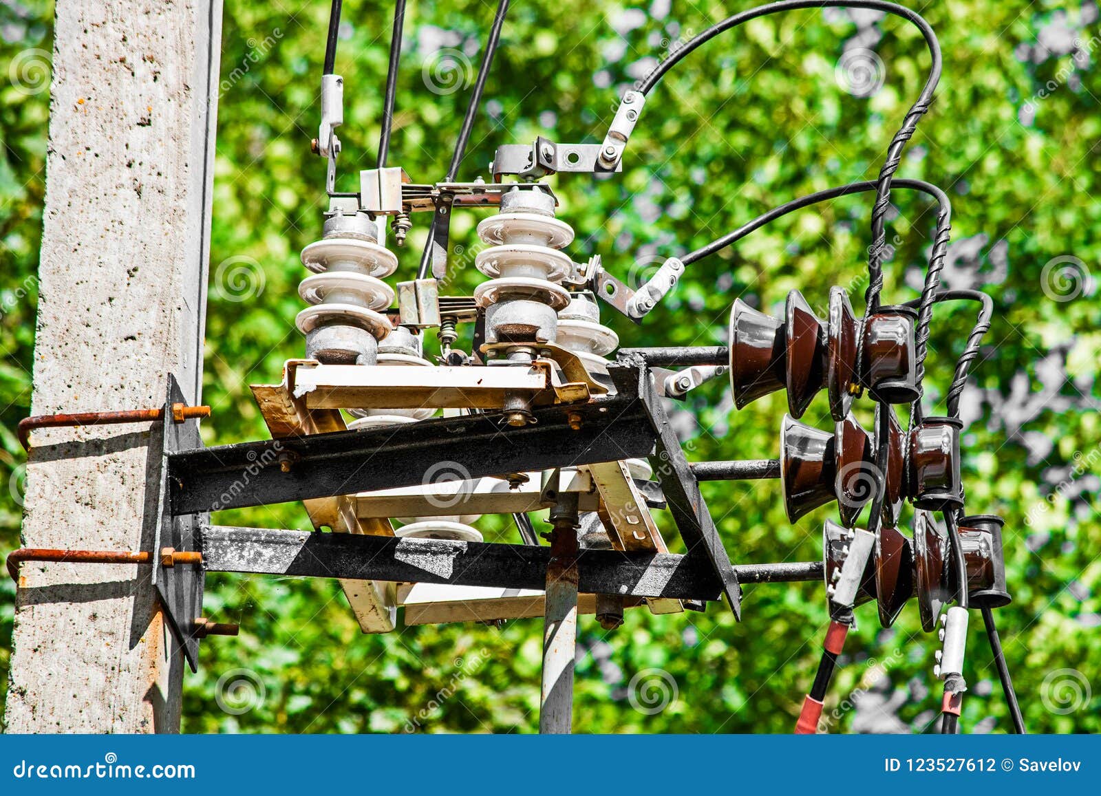 Section Insulator on a Pole is Close Stock Photo - Image of linear ...
