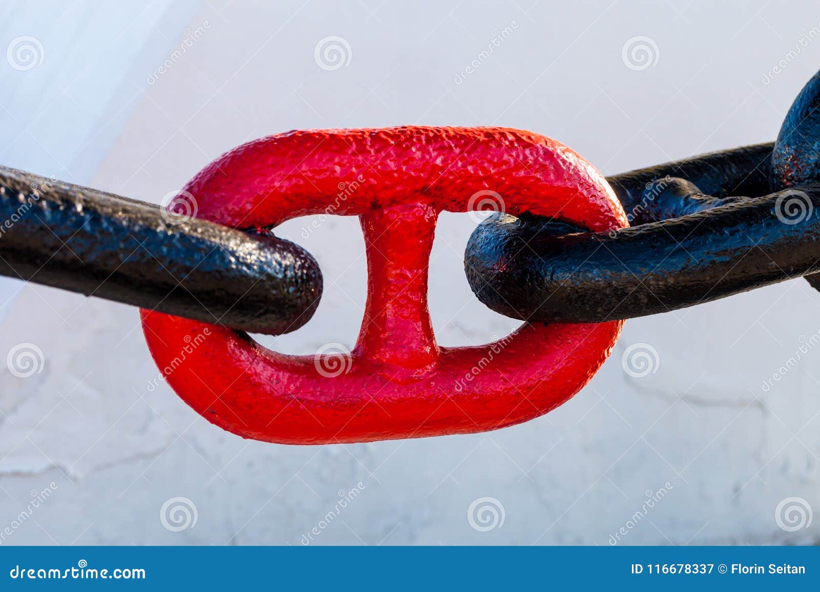 Section of Nautical Chain with Red Chain Link Stock Image - Image of ...