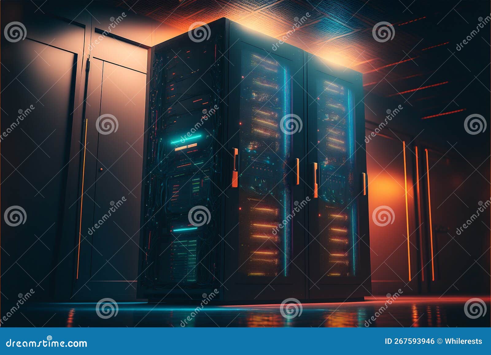 Section of Rack Equipment in Room with Big Data Cyber Internet Content ...