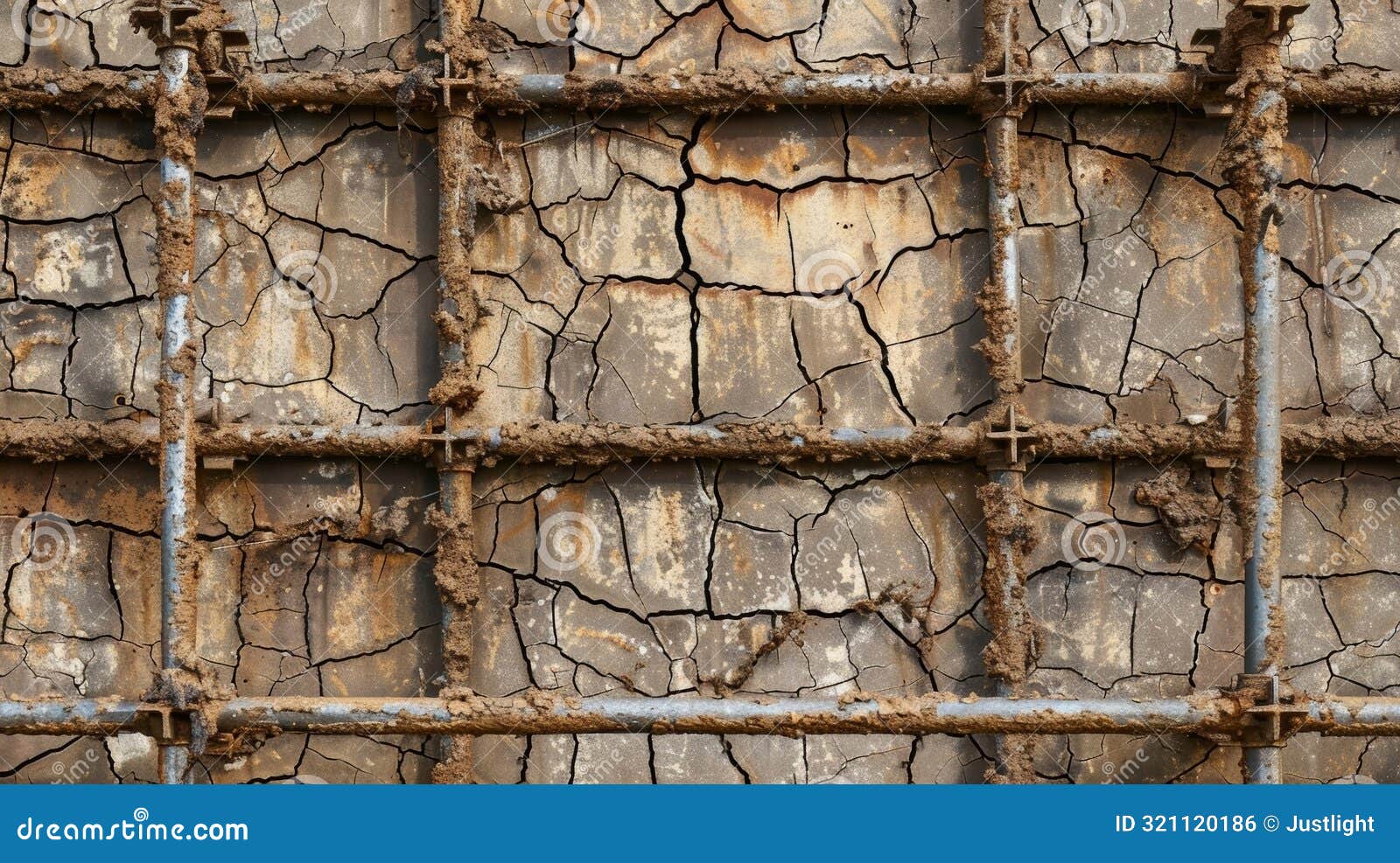 A Section of Scaffolding Covered in Dried Mud with the Intricate ...
