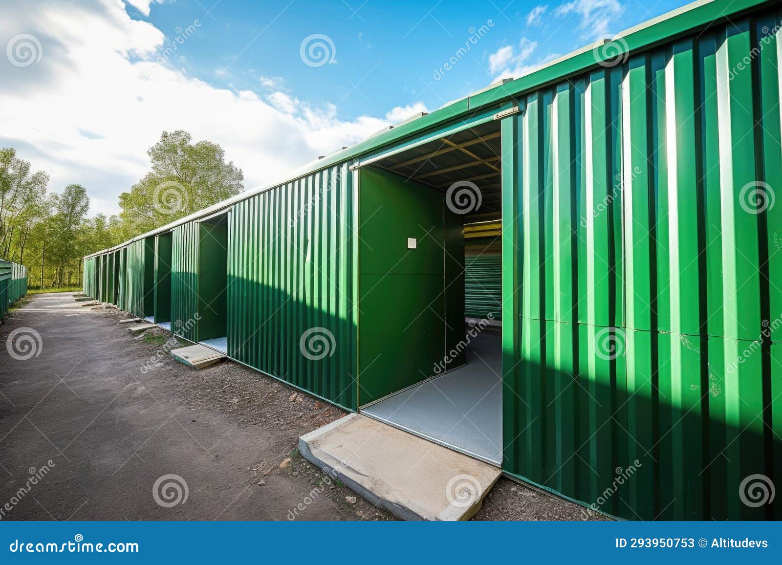 Section of a Storage Facility with Green Locker Doors Stock Image ...