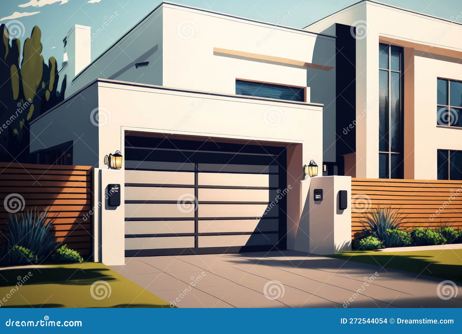 Sectional Modern Residence with White Gate Gateway and Contemporary ...