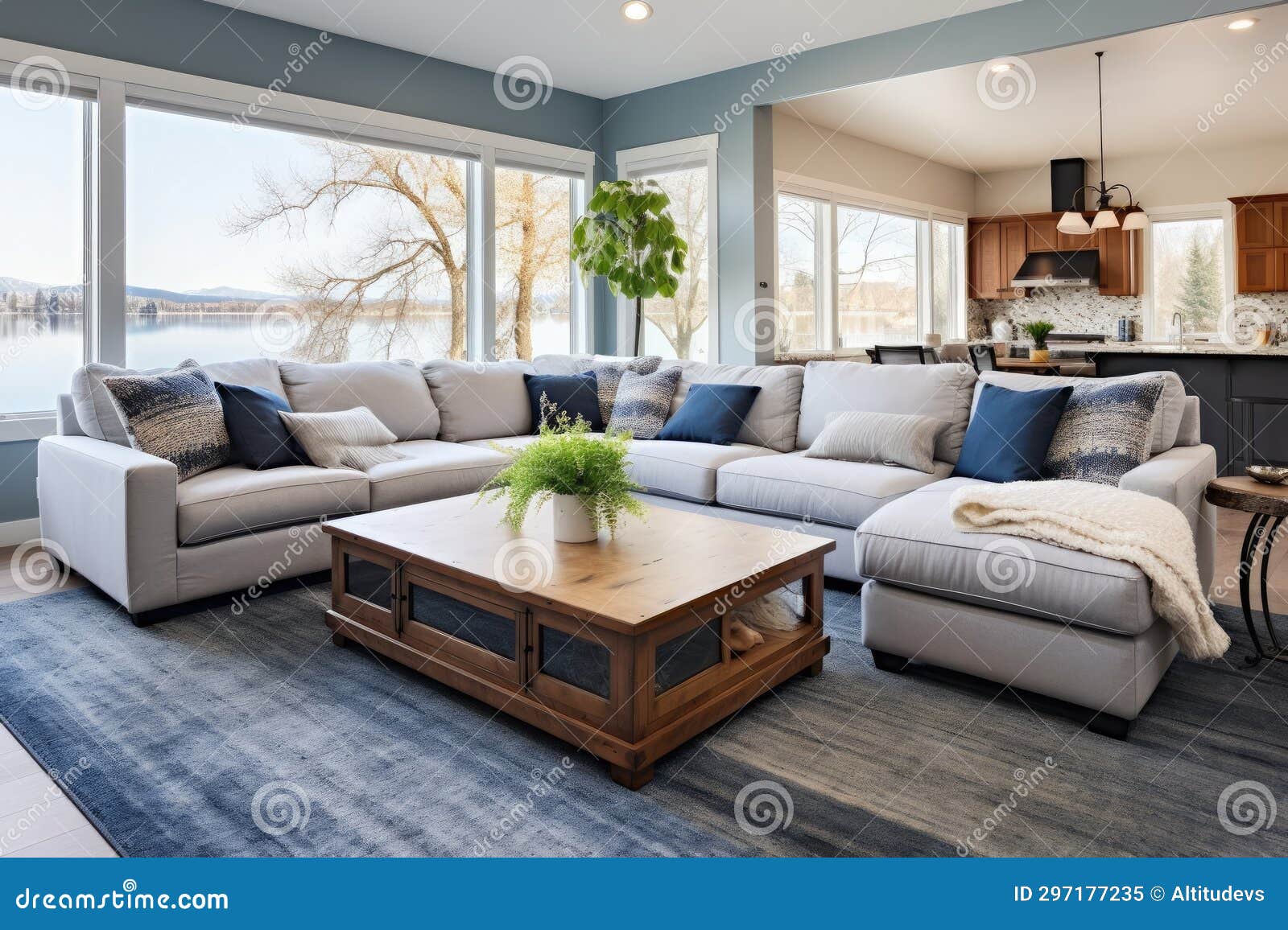 Sectional Sofa in Open-concept Living Space Stock Image - Image of ...