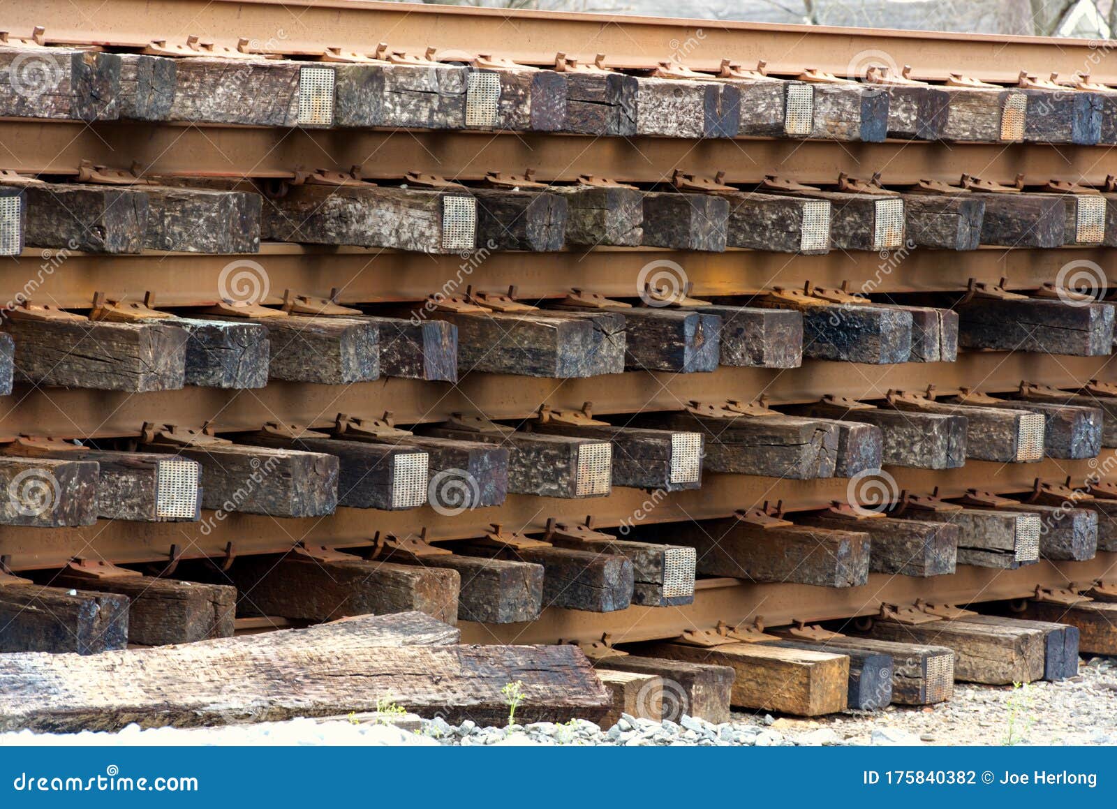 Sections of Railroad Track in a Stack. Stock Photo - Image of railroad ...