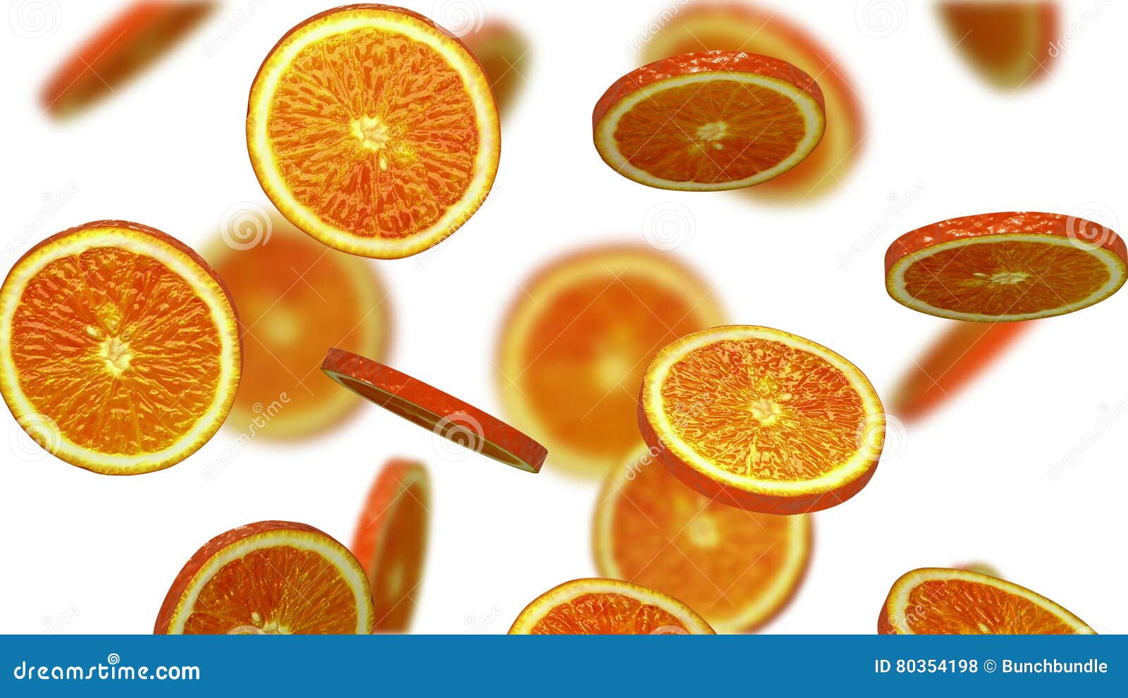Sections of Orange Falling on White Background, 3d Illustration Stock ...