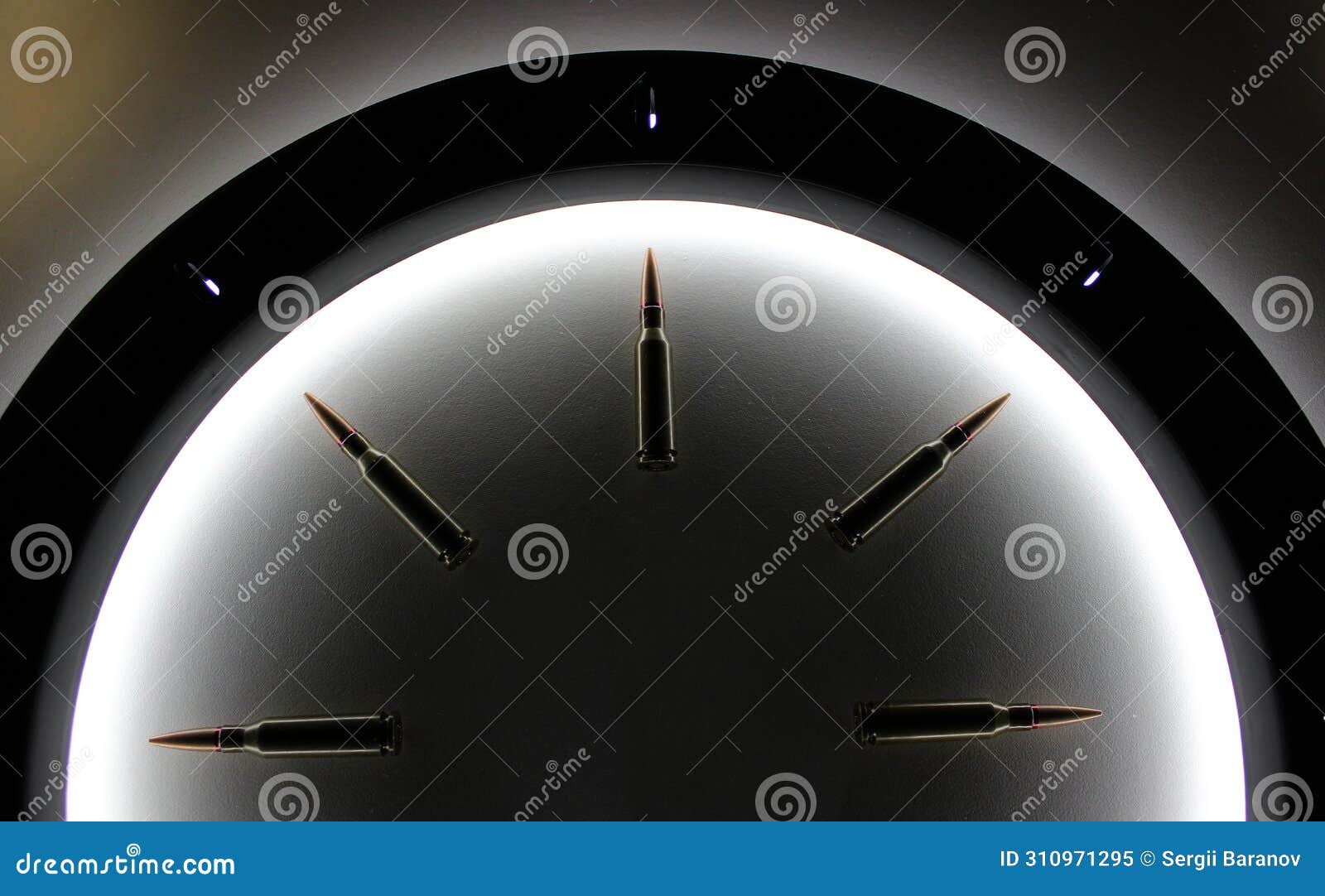 Top Part of Classic Clock Dial Made of Bullets Inside a Circle of Light ...