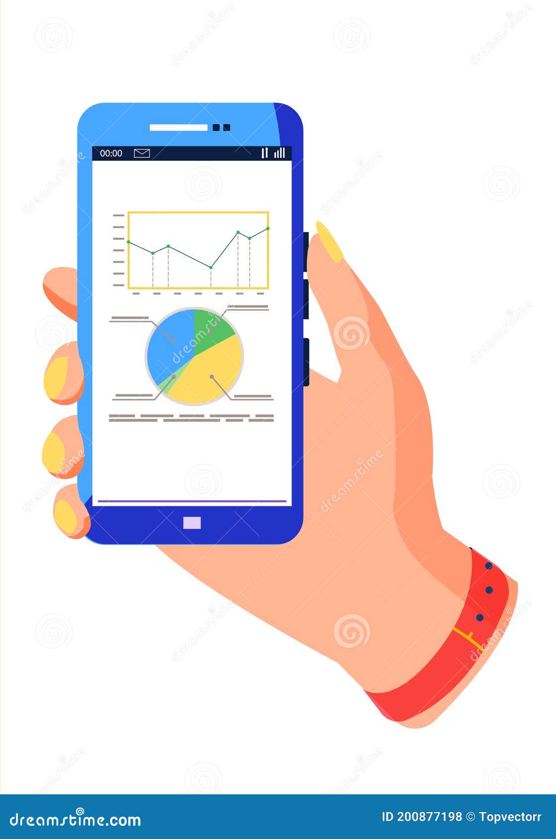 A Sectorized Chart on White Background. Blue Smartphone with App for ...