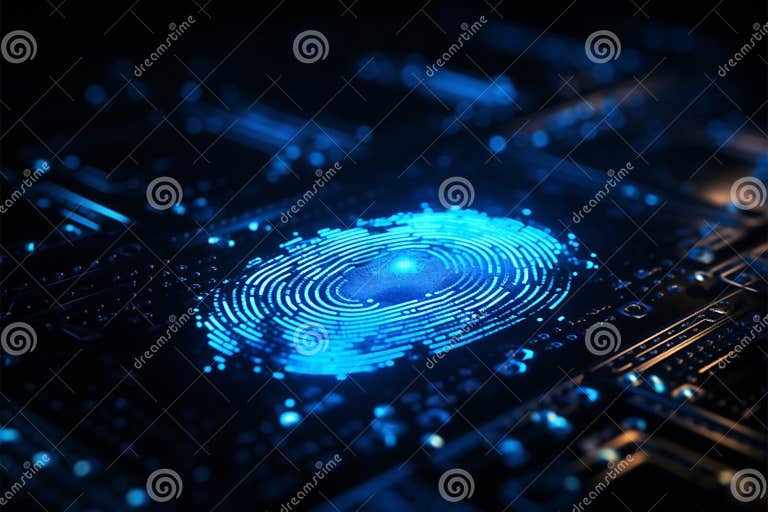 Secure Access Fingerprint Scan, Binary Code, Deep Blue Background Stock Illustration ...