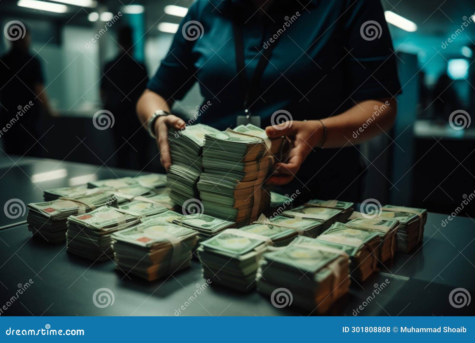 Secure Counting Bank Employees Use Machine For Sorting Iron Banknotes ...